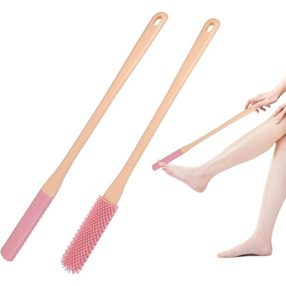 Double-Sided Foot Scrubber Brush with Long Handle, Soft Silicone and ...