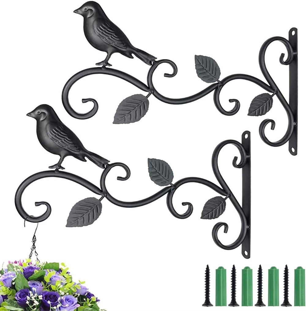 NOGIS Wall Hook Hanging Plant Bracket 2 Pack 12" Iron Bird Feeders Hook ...