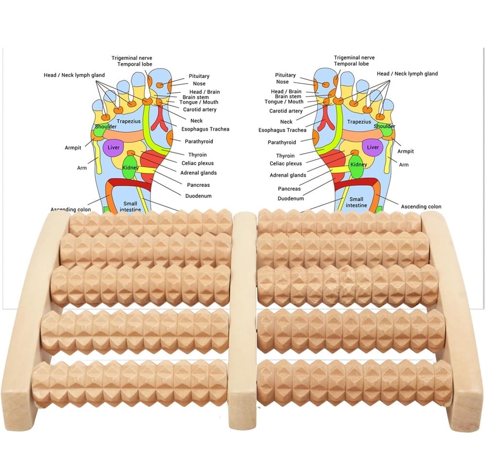 NOGIS Wooden Foot Massager Roller, Dual Foot Massage Roller for Relief Tired Feet, Pain and ...