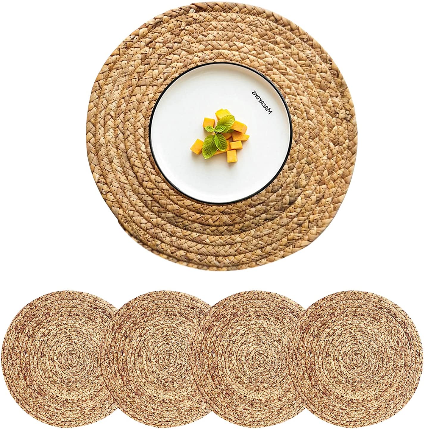 Efavormart 4 Pack | 15" Round Natural Rustic Burlap Jute Placemats ...