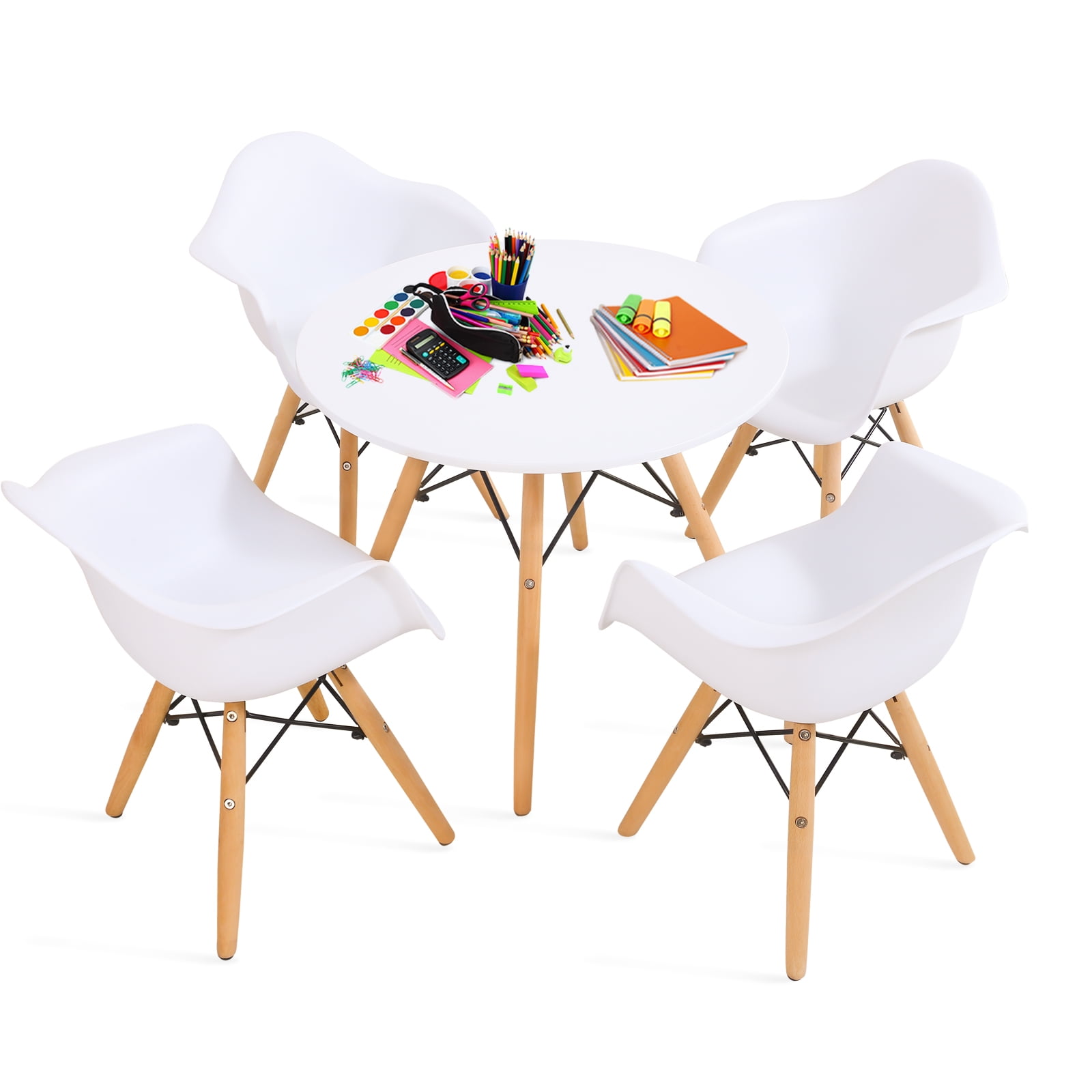 NOICOI 5-Piece Kids Dining Set Table, Compact Mid-Century Modern Table ...