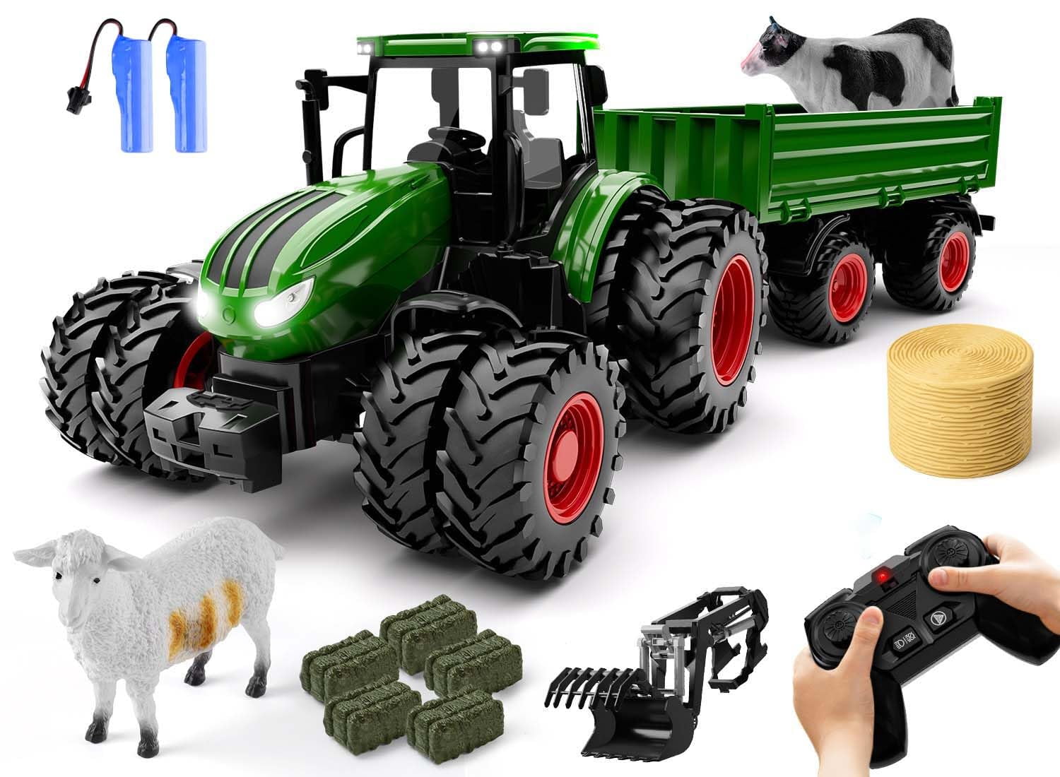 NOKA Remote Control Tractor Toy - Kids RC Tractor Set with Trailer ...