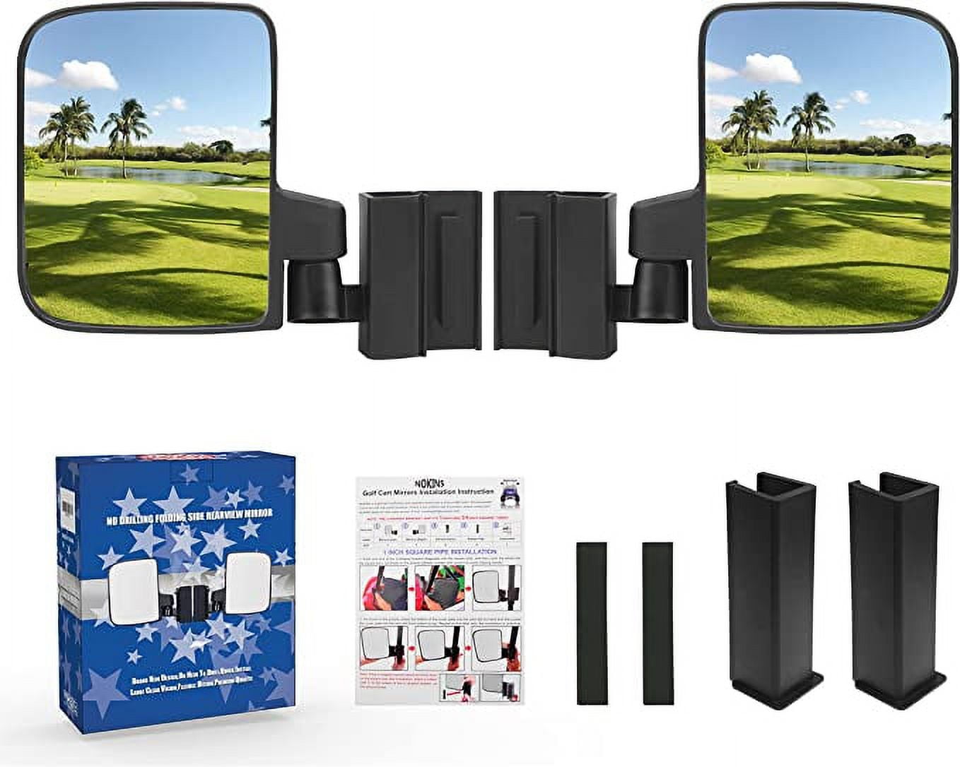 NOKINS Golf Cart Folding Side View Mirrors HD Glass for Club Car EZGO ...