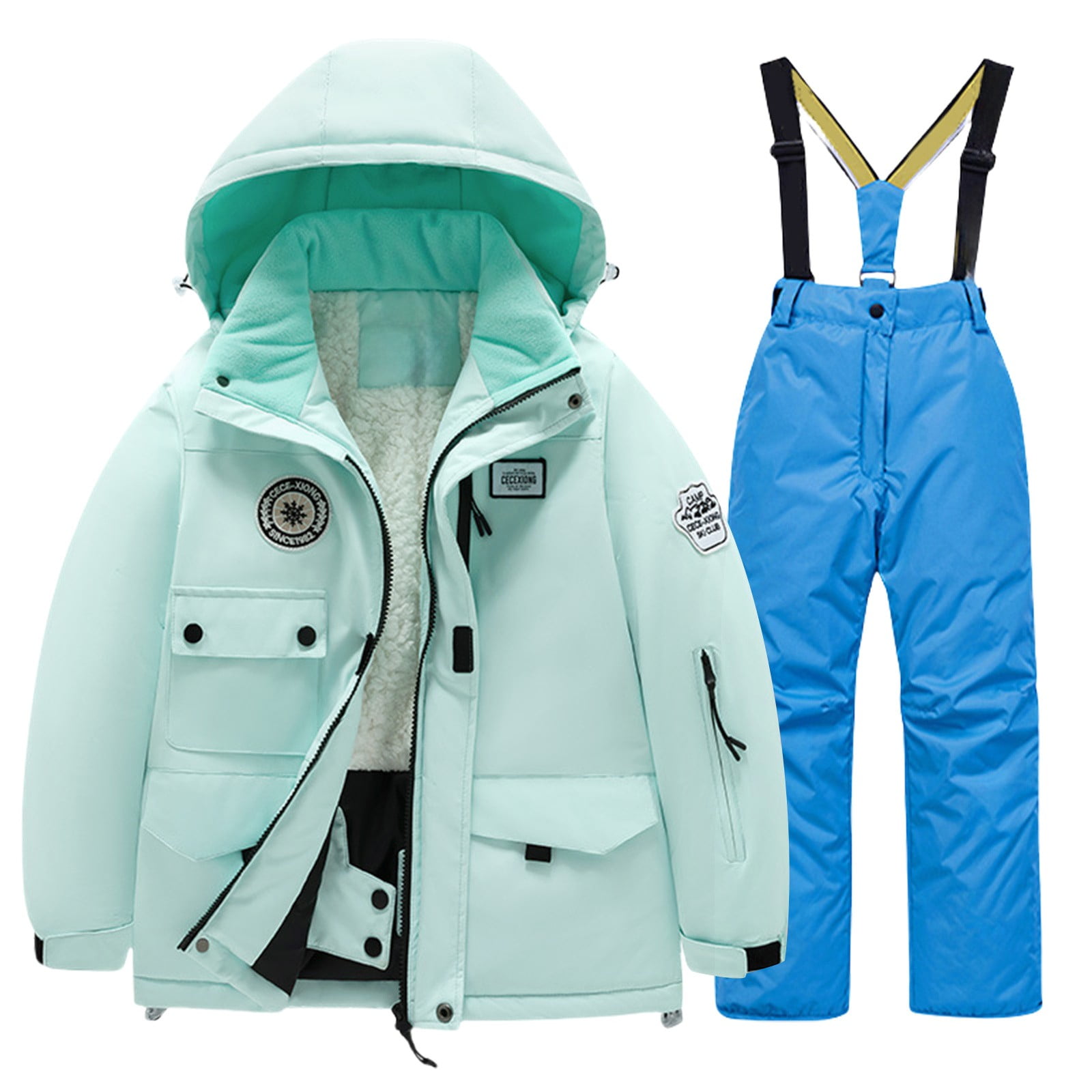 NOKIO Girl's Winter Skisuit Thicken Warm Hooded Snowsuit Toddler Ski Jacket Pants Set Children's ...