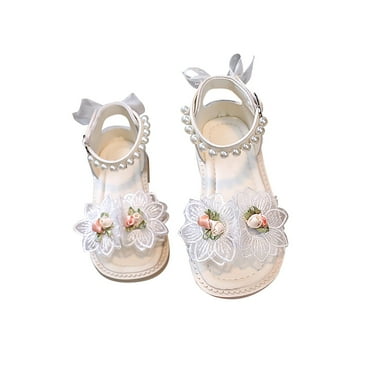 Dyfzdhu Girls Sandals Rhinestone Flower Shoes Low Heel Flower Wedding Party Dress Pump Shoes ...