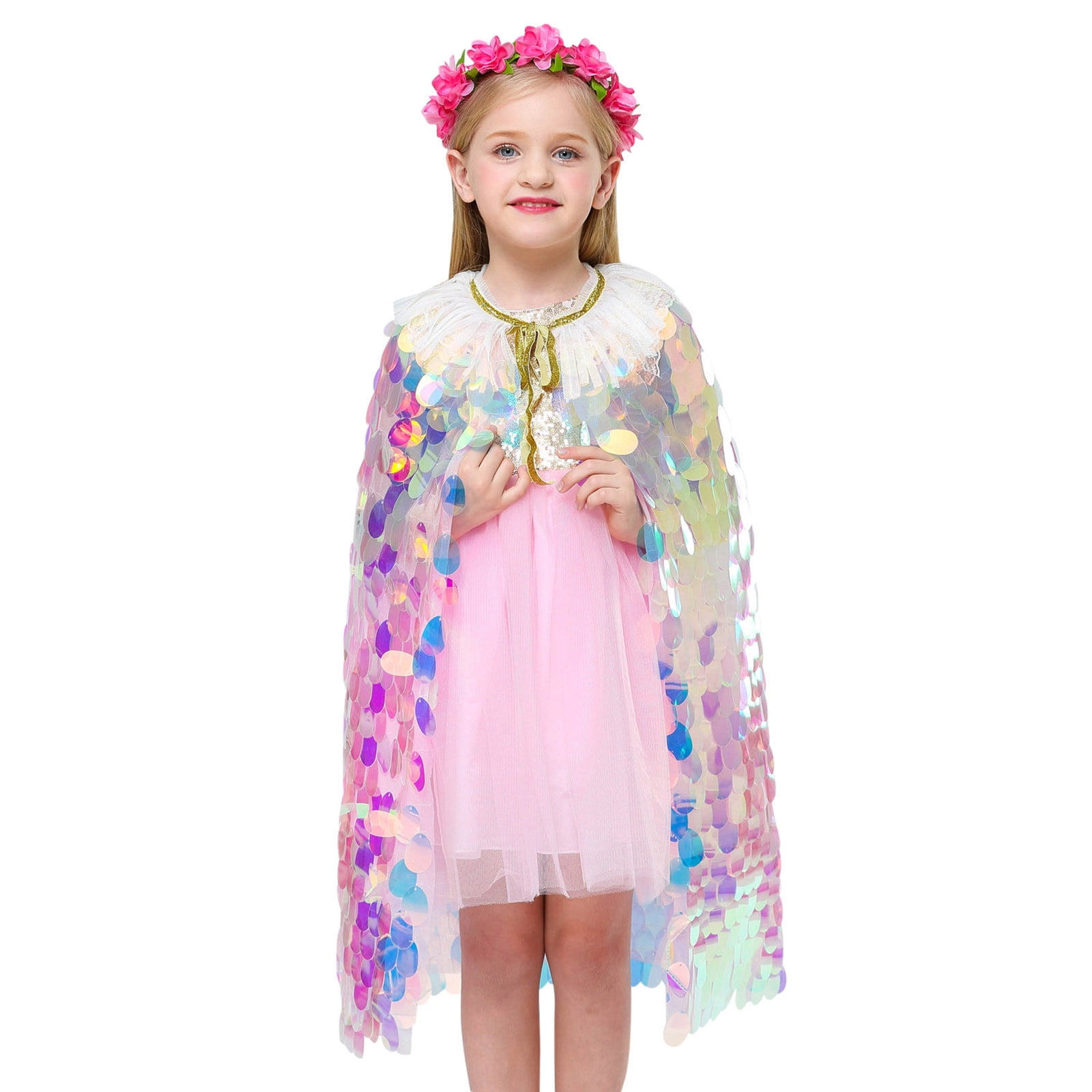 NOKIO Girls Princess Cape Cloak Shiny Glitter Party Prop Kids Hallow ...