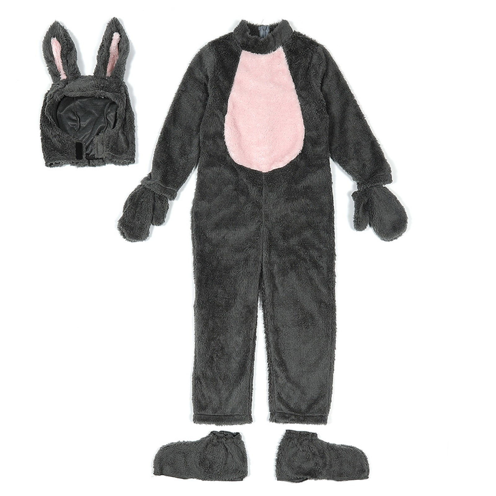 NOKIO Grey Bunny Kids Soft Faux Fur Jumpsuit, Mitts, Headpiece, Shoe ...