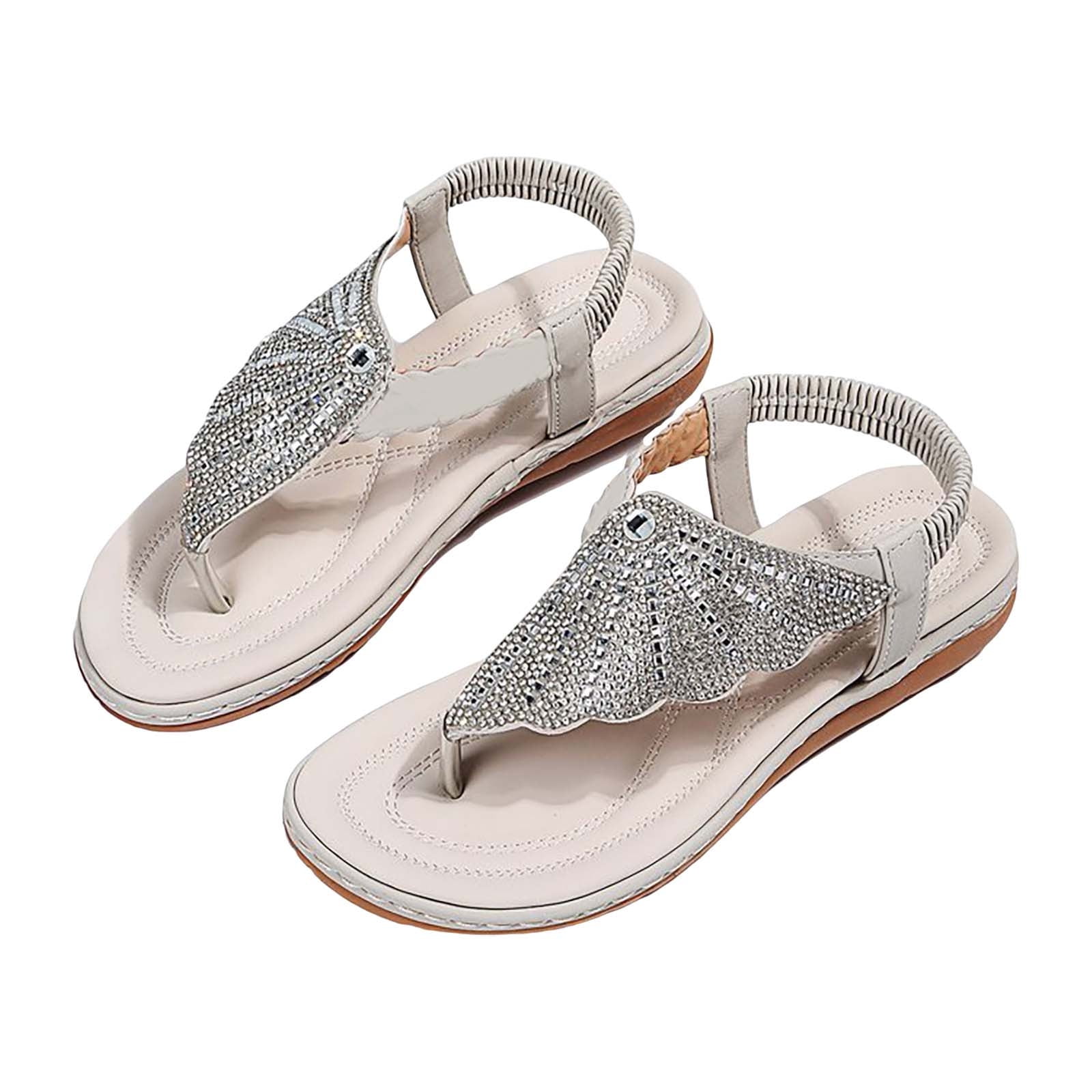 NOKIO Ladies Solid Color Shoes Women's Flat Sandals Casual Glitter ...