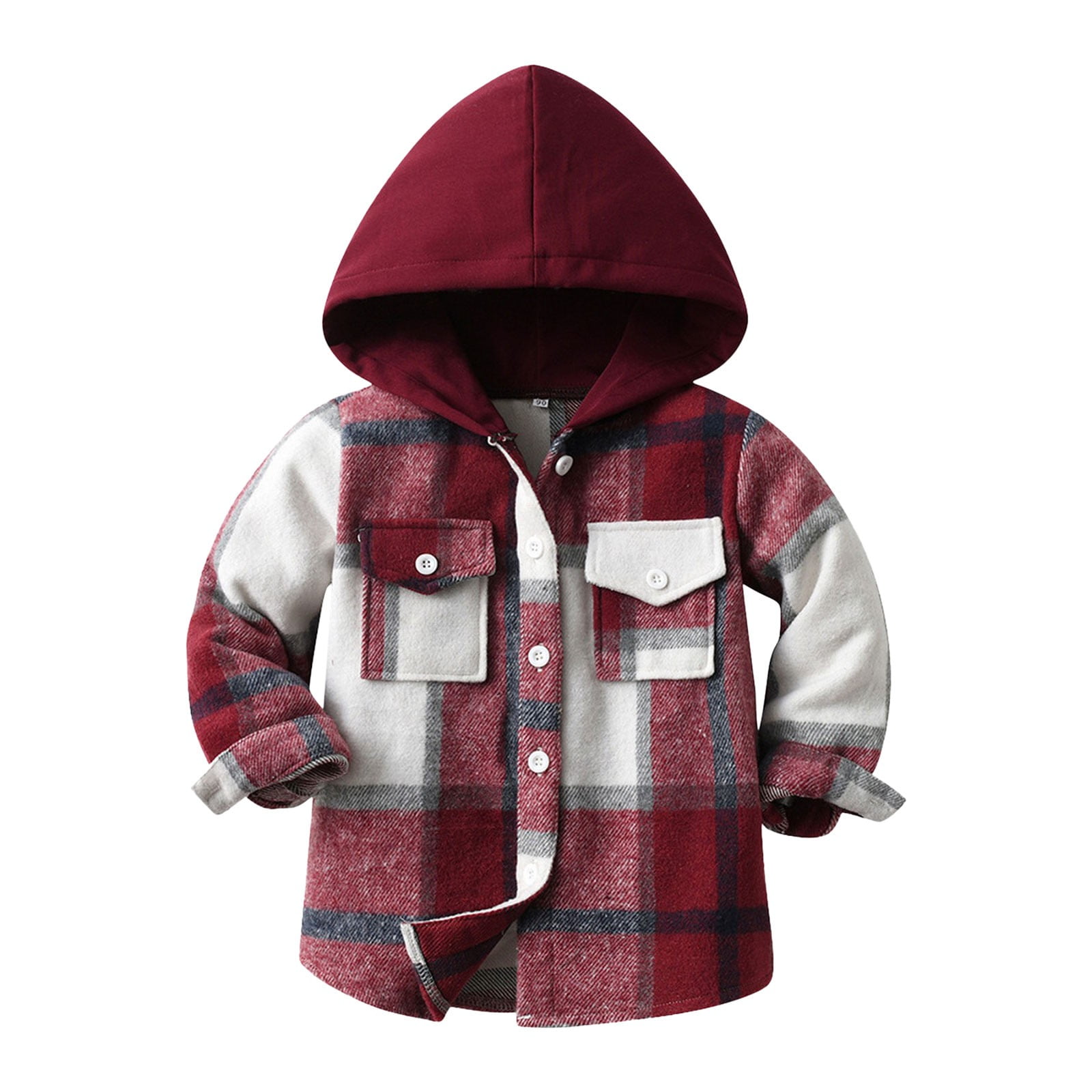 NOKIO Toddler Kids Boys Girls Flannel Hooded Plaid Shacket Jacket Baby ...