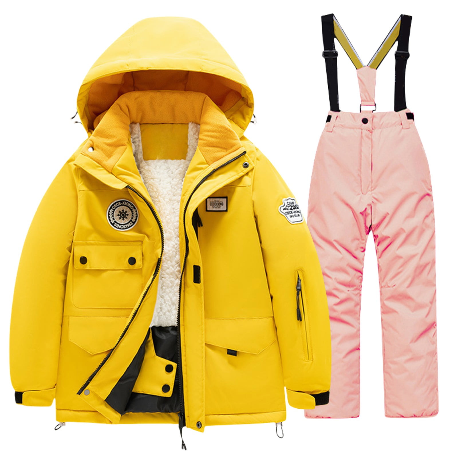 NOKIO Little Girls Bib Snow Pants and Ski Jacket Water-Resistant Snowsuit For Kids Winter Jacket ...