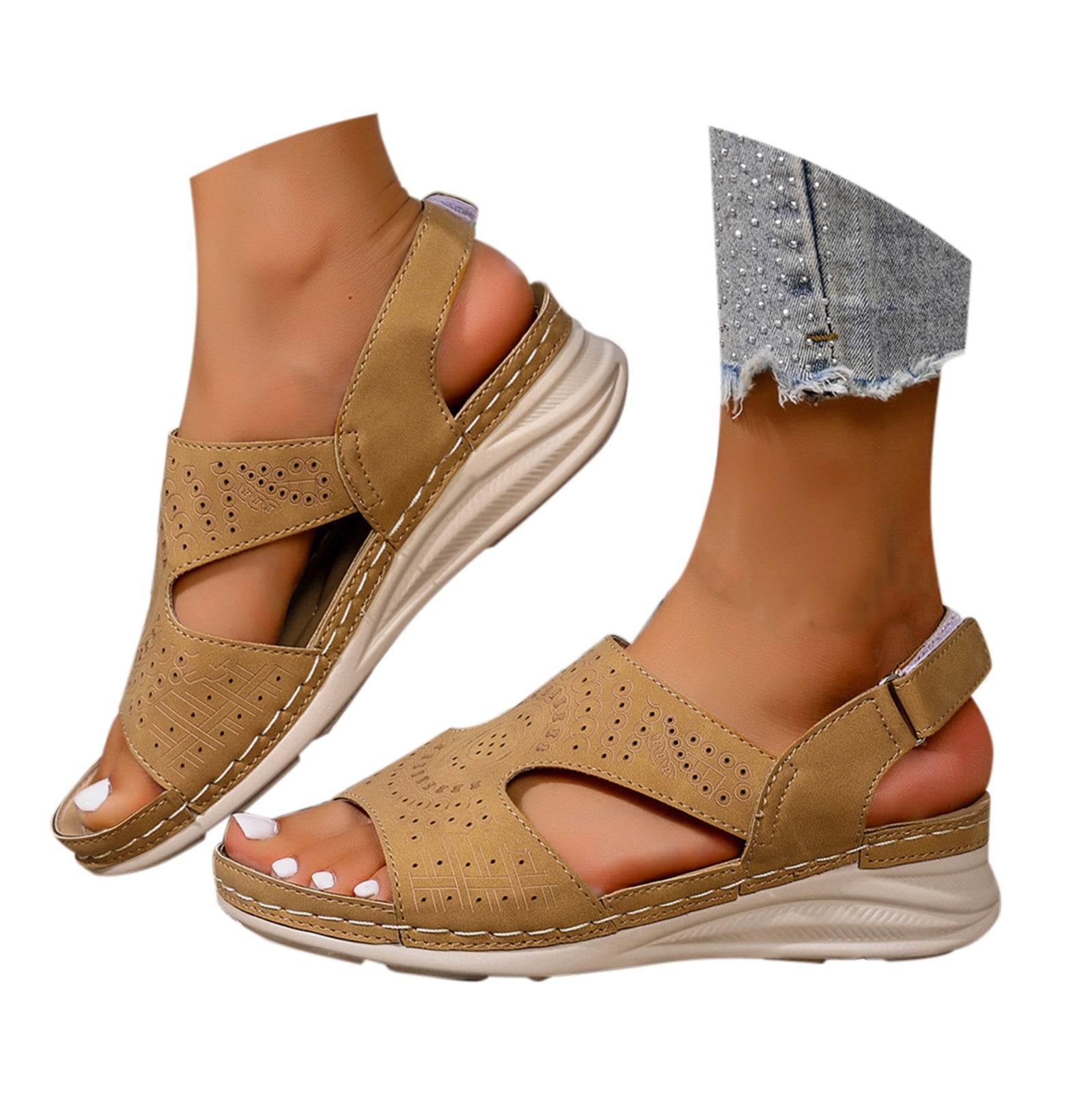 NOKIO Platform Sandals for Women Chunky Sole Round Toe Slip-Resistant ...