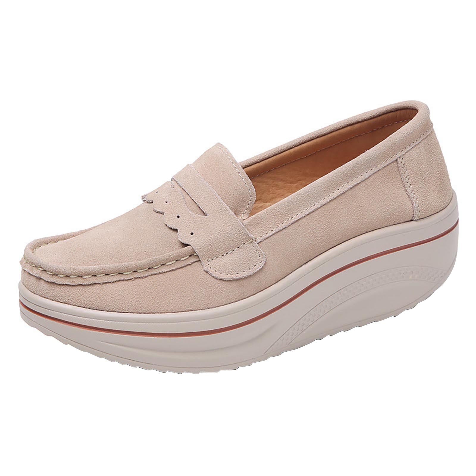 NOKIO Platform Sneakers for Women Round Toe Slip On Classic Wedge Heel ...