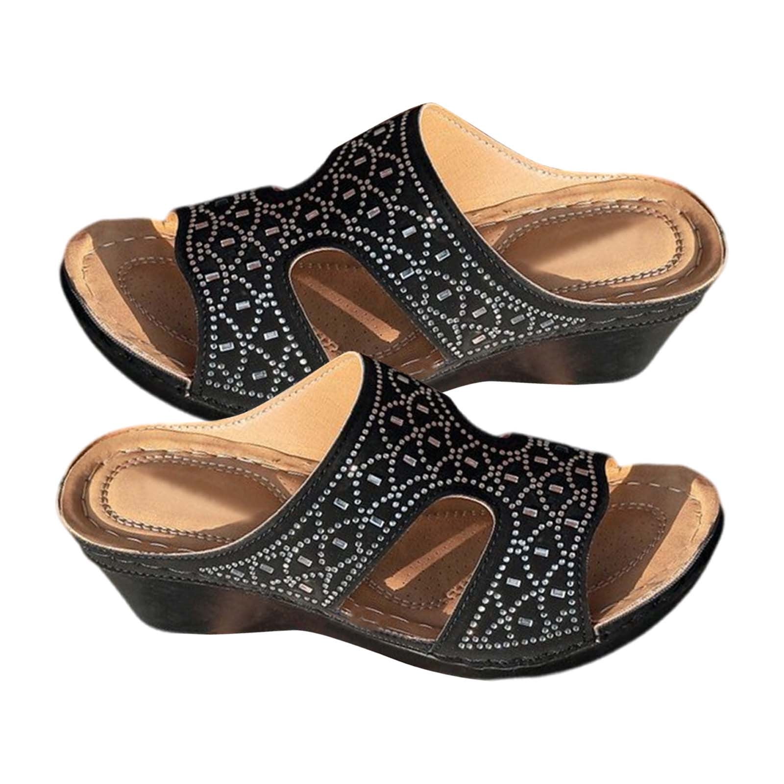 NOKIO Summer Casual Shoes for Women's Beach Slope Heel Slippers Hollow ...