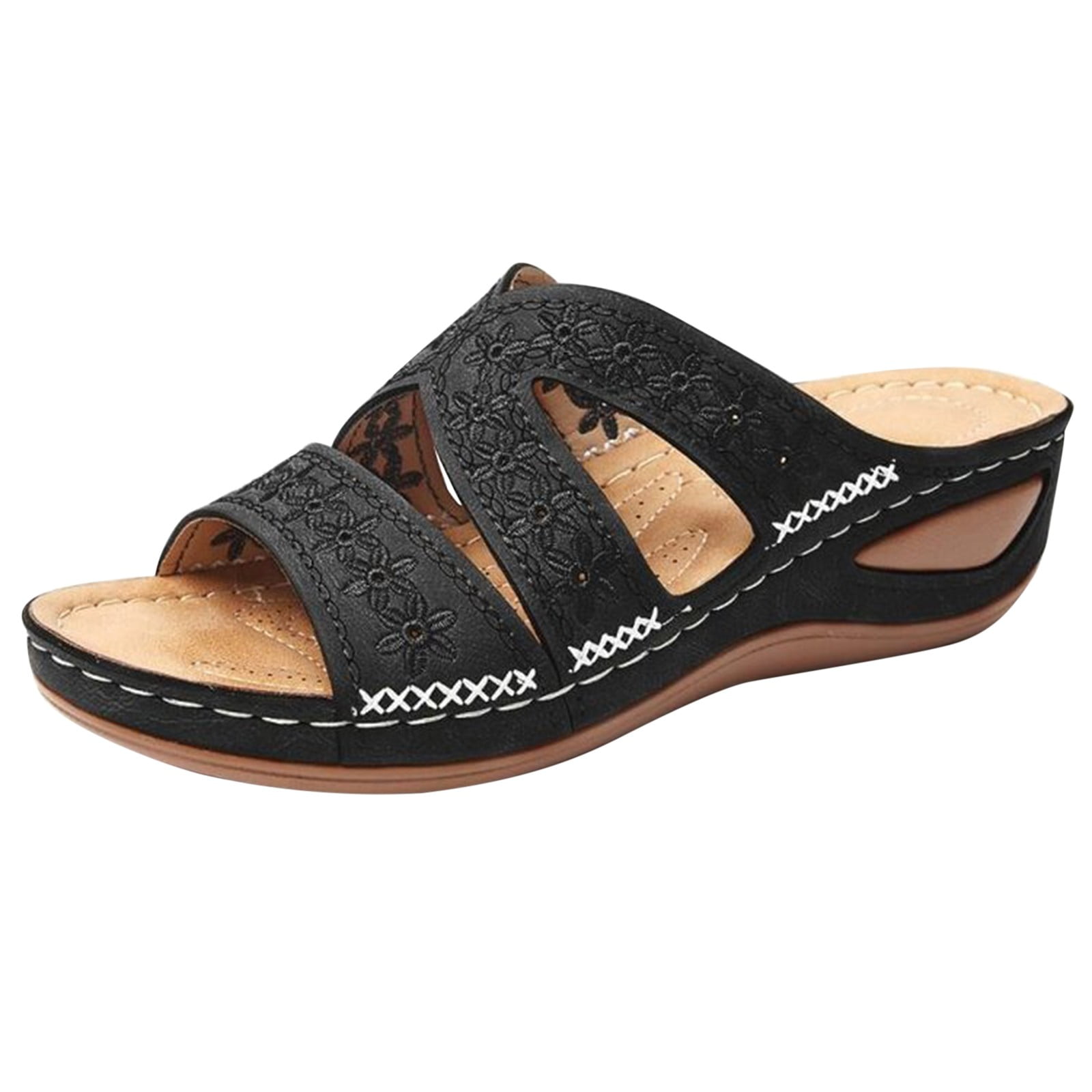 NOKIO Women's Fish Mouth Sandals with Embroidered Details, Slope Heel ...