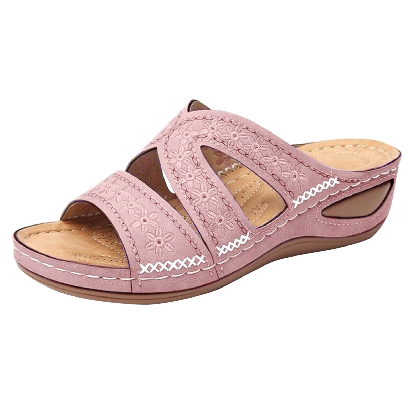 NOKIO Women's Fish Mouth Sandals with Embroidered Details, Slope Heel ...
