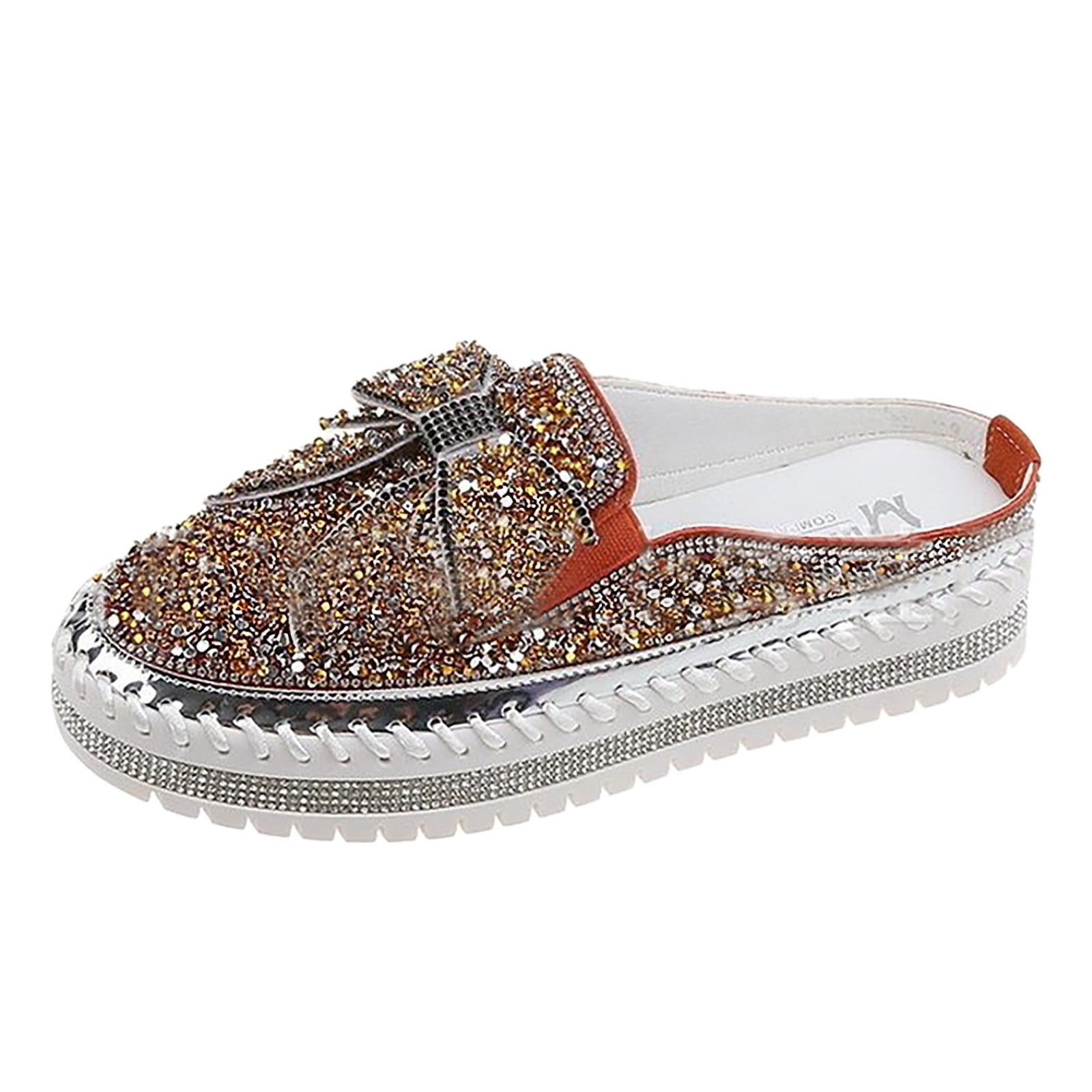 NOKIO Women's Pearl Rhinestone Bow Mules, Glitter Square Toe Slip on ...