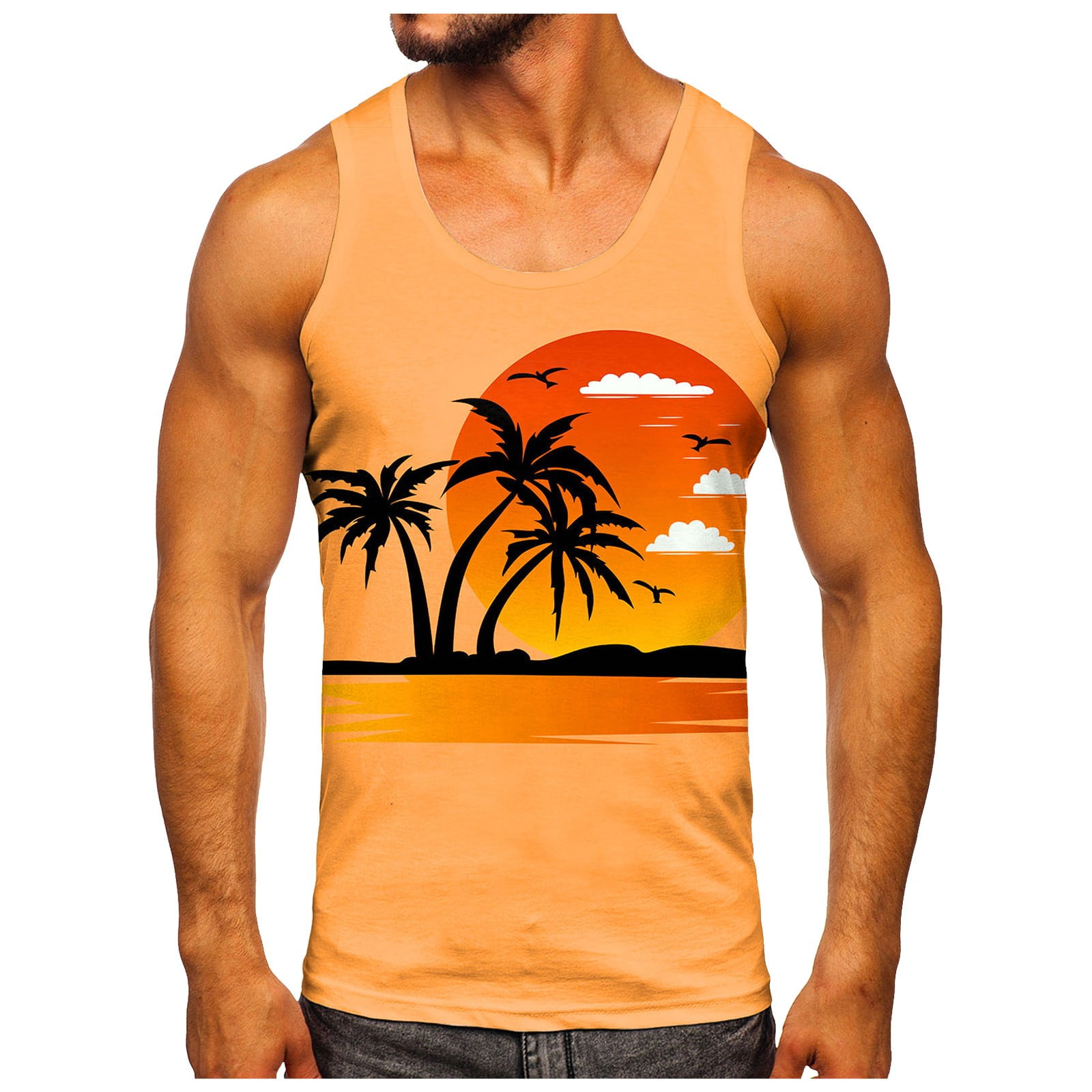 NOLDARES Beach Tank Tops for Men Summer Graphic Palm Tree Sleeveless ...