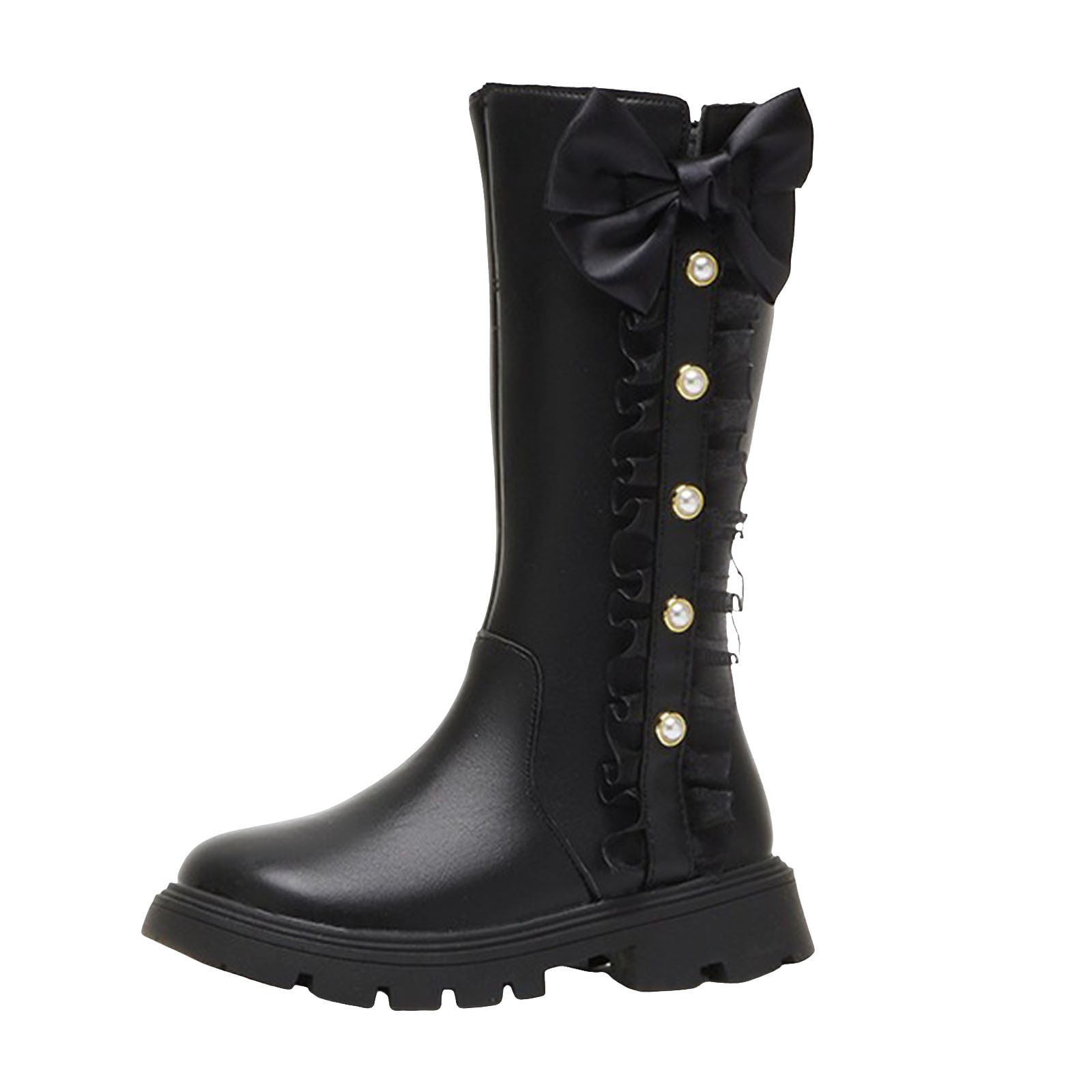NOLDARES Girl's Knee High Boots Lace Up Side Zipper Boots Faux Leather ...