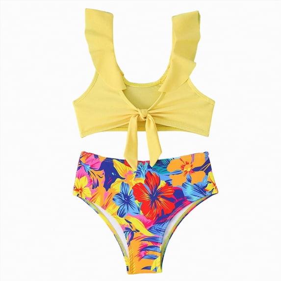 NOLDARES Girls Swimsuit Two Piece Color-Block Tankini Set Beach ...