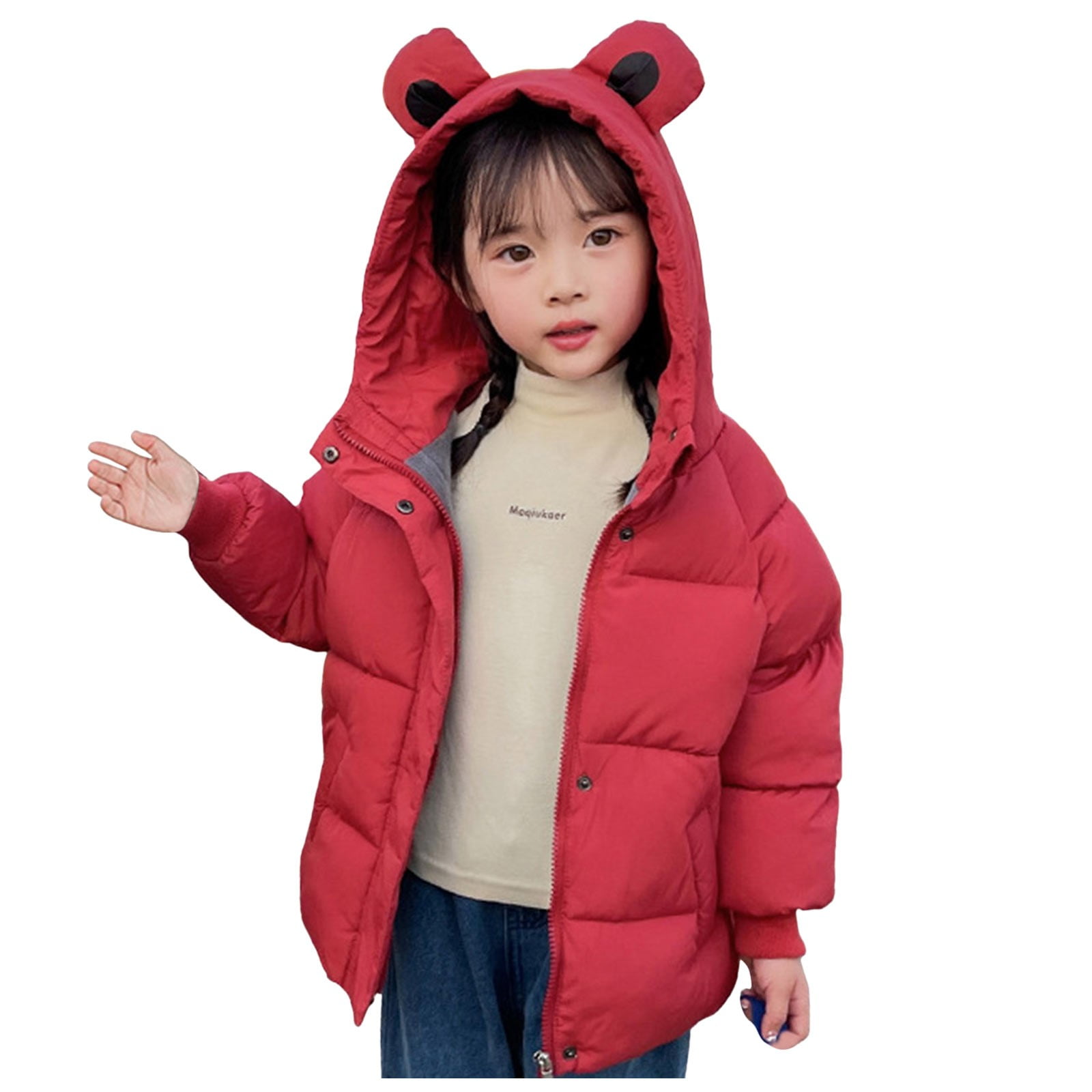 NOLDARES Kids Boy Girl Winter Coat Hooded Puffer Jackets Coats Light Weight Padded Outerwear(Red ...