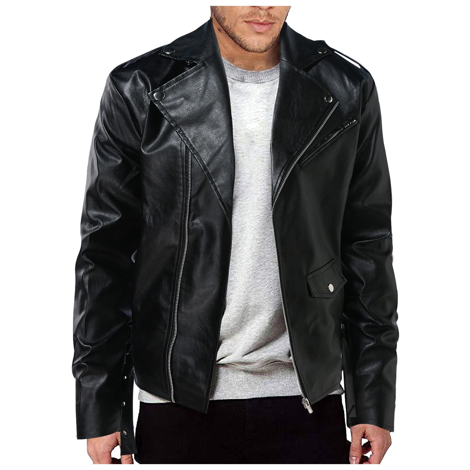 NOLDARES Leather Jacket Men - Biker Style Motorcycle Style Casual ...