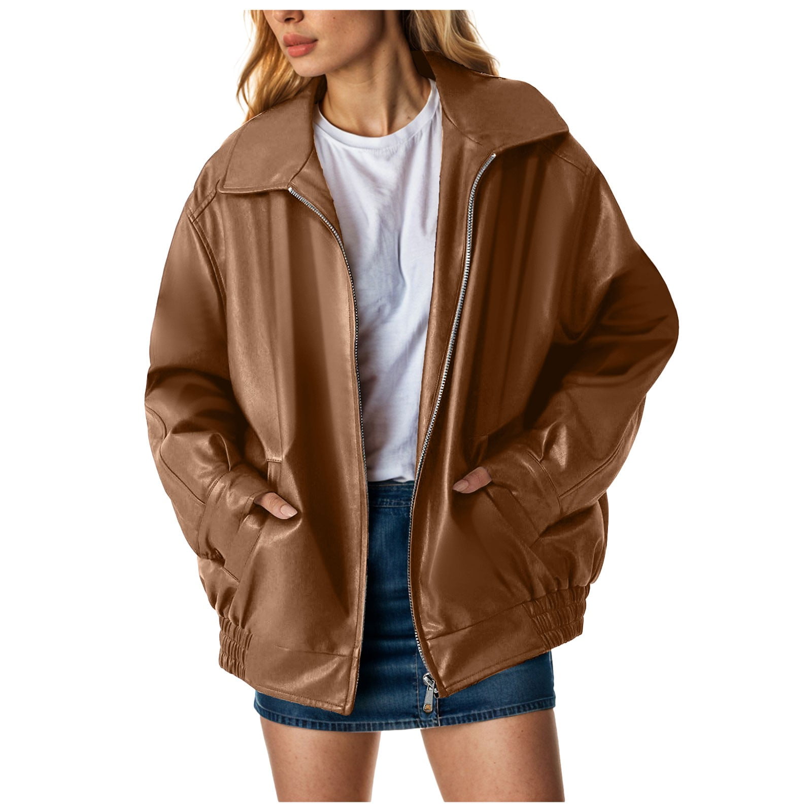 NOLDARES Leather Jacket Women Oversized Motorcycle Bomber Coats 2024 Fall Fashion Outfits Winter ...