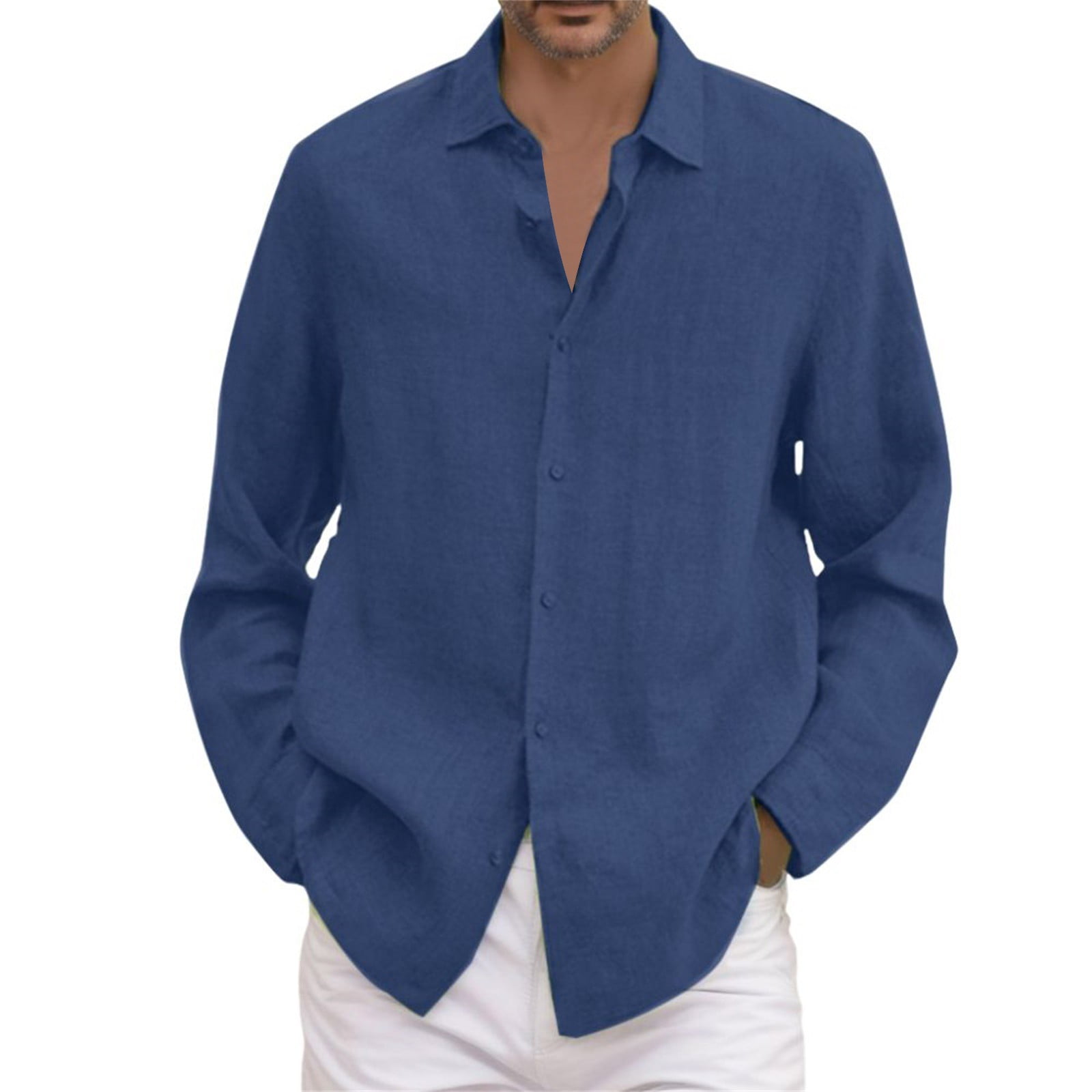 NOLDARES Men's Linen Shirt Long Sleeve Button Down Casual Shirts ...