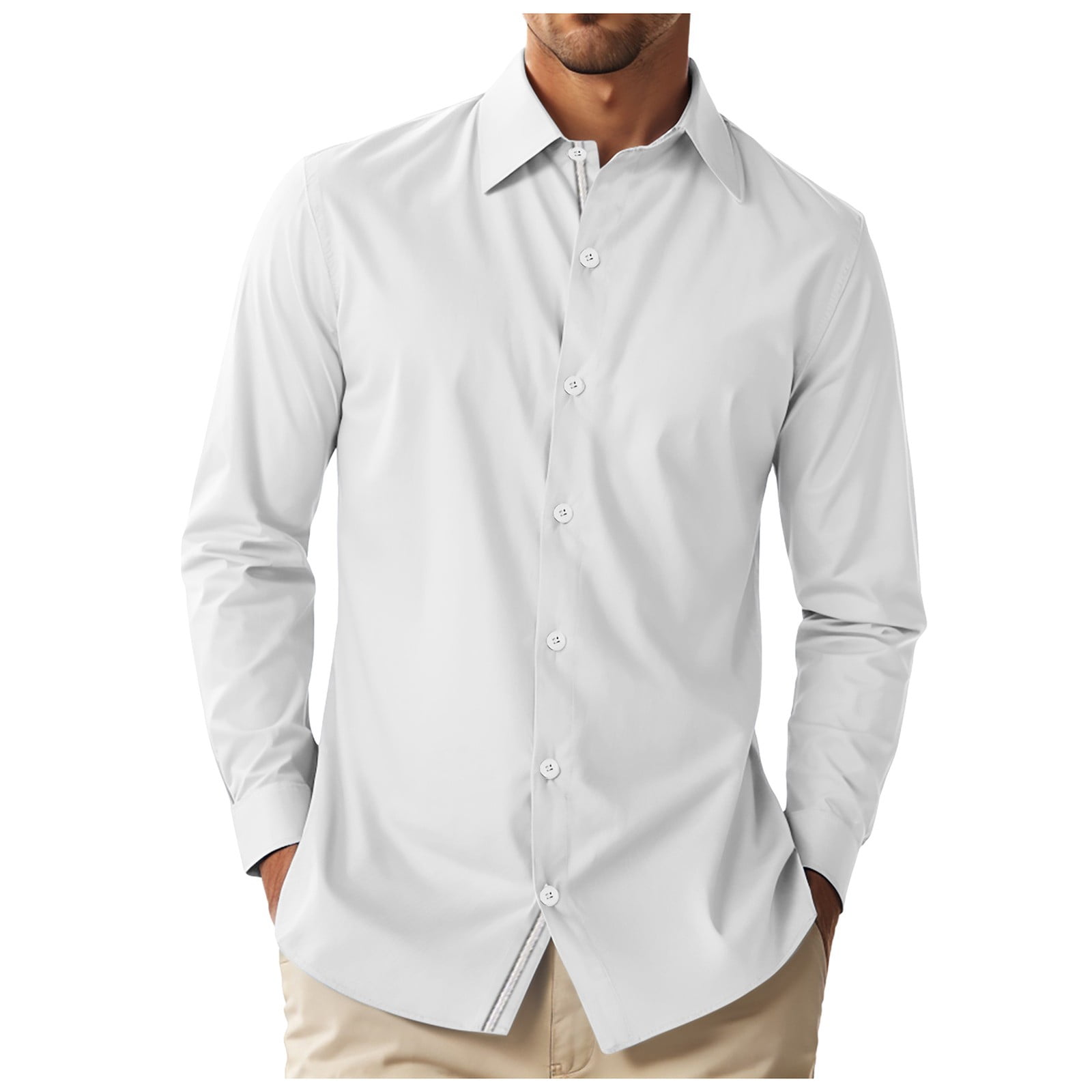 NOLDARES Men's Long Sleeve Dress Shirt Solid Slim Fit Casual Business ...