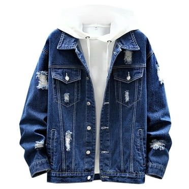 Free Shipping! LZLER Casual Jean Jacket for Men Ripped Sports Denim Jacket - Walmart.com