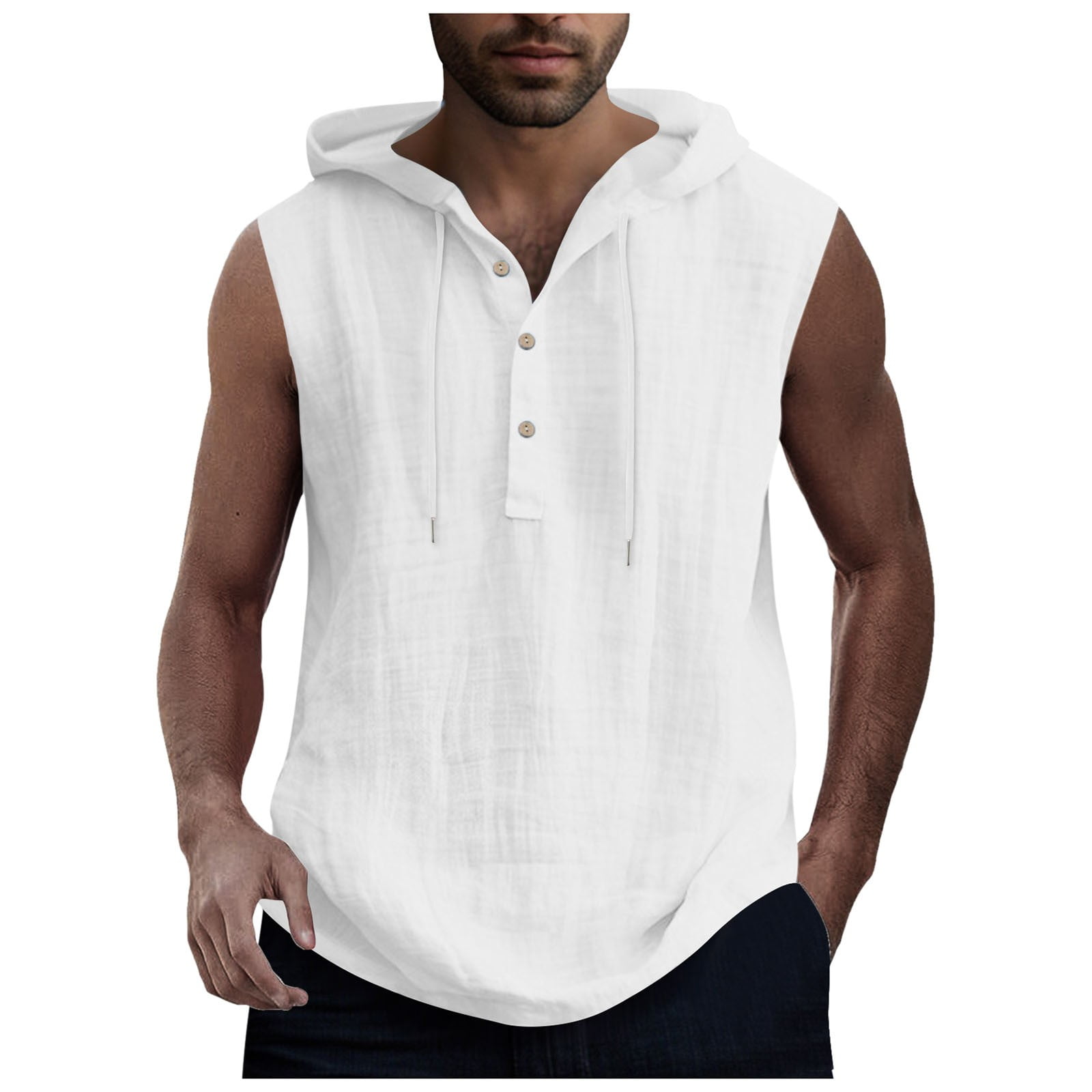 NOLDARES Men's Sleeveless Hoodie Quick Dry Muscle Gym Shirts Workout Hooded Tank Top(White,XL ...