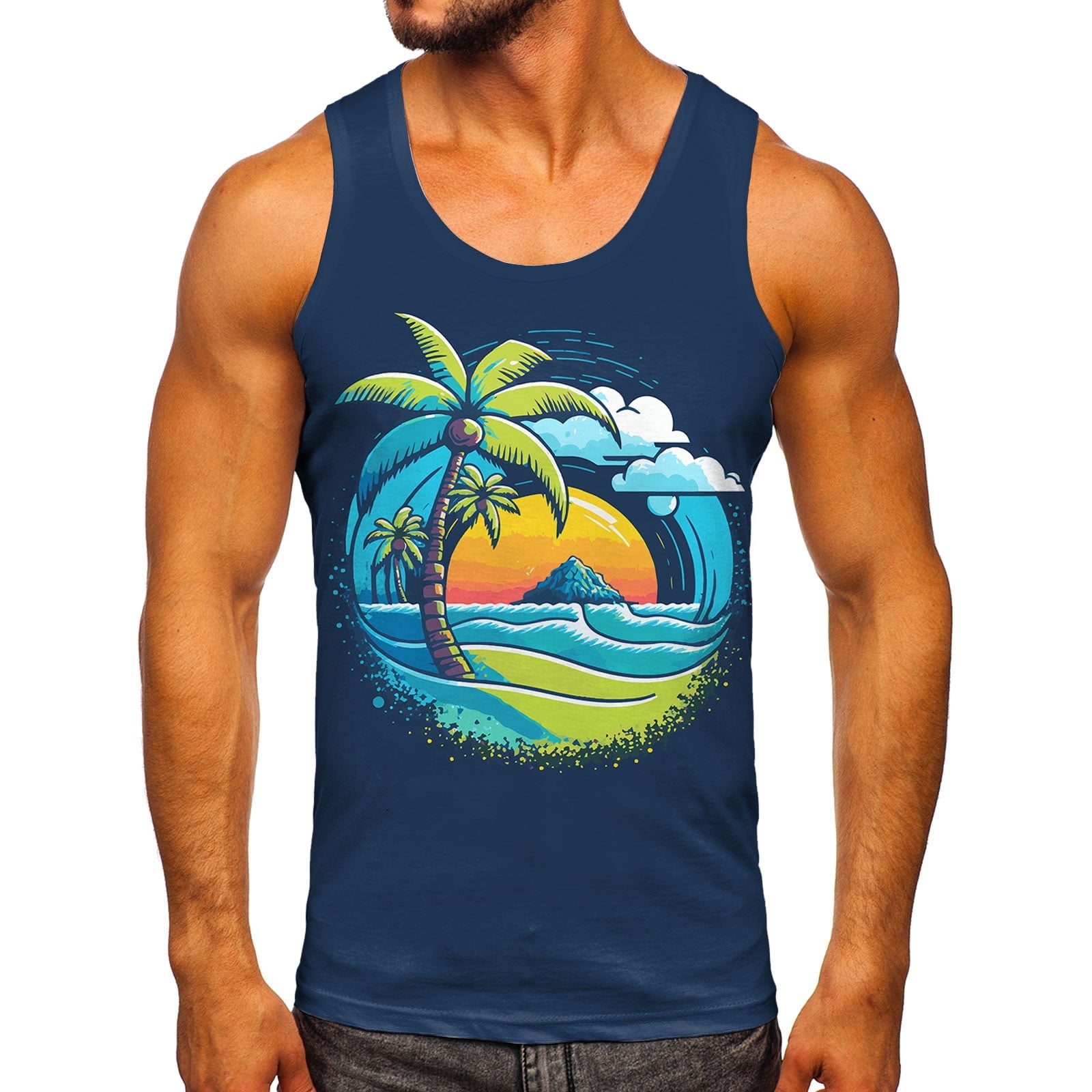NOLDARES Mens Sleeveless Tank Tops Summer Beach Sleeveless T Shirt ...