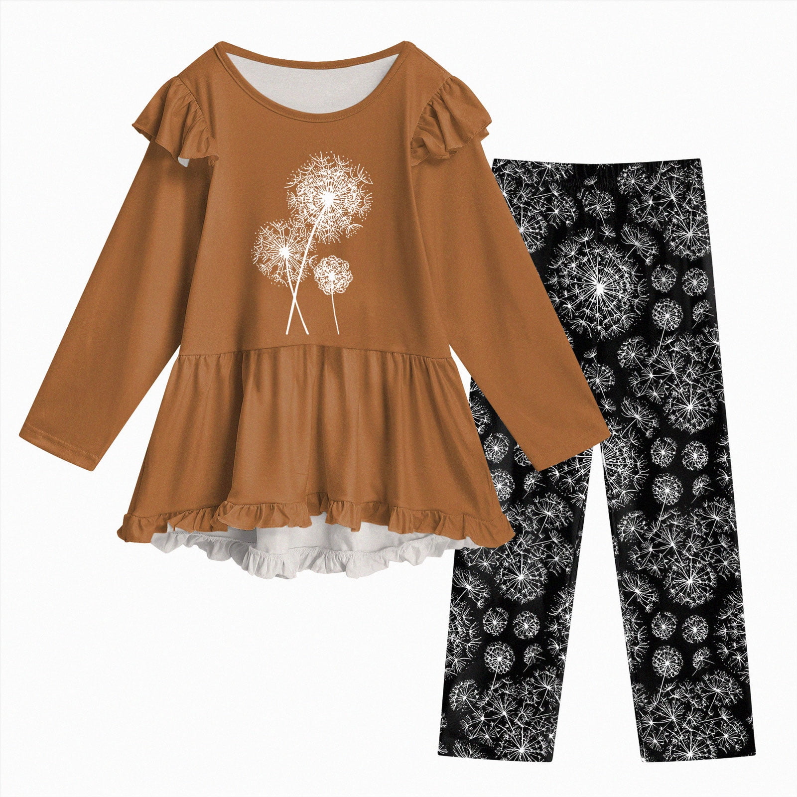 NOLDARES Toddler Girl Clothes Fall Outfits Ruffle Sleeve Tops and Print ...