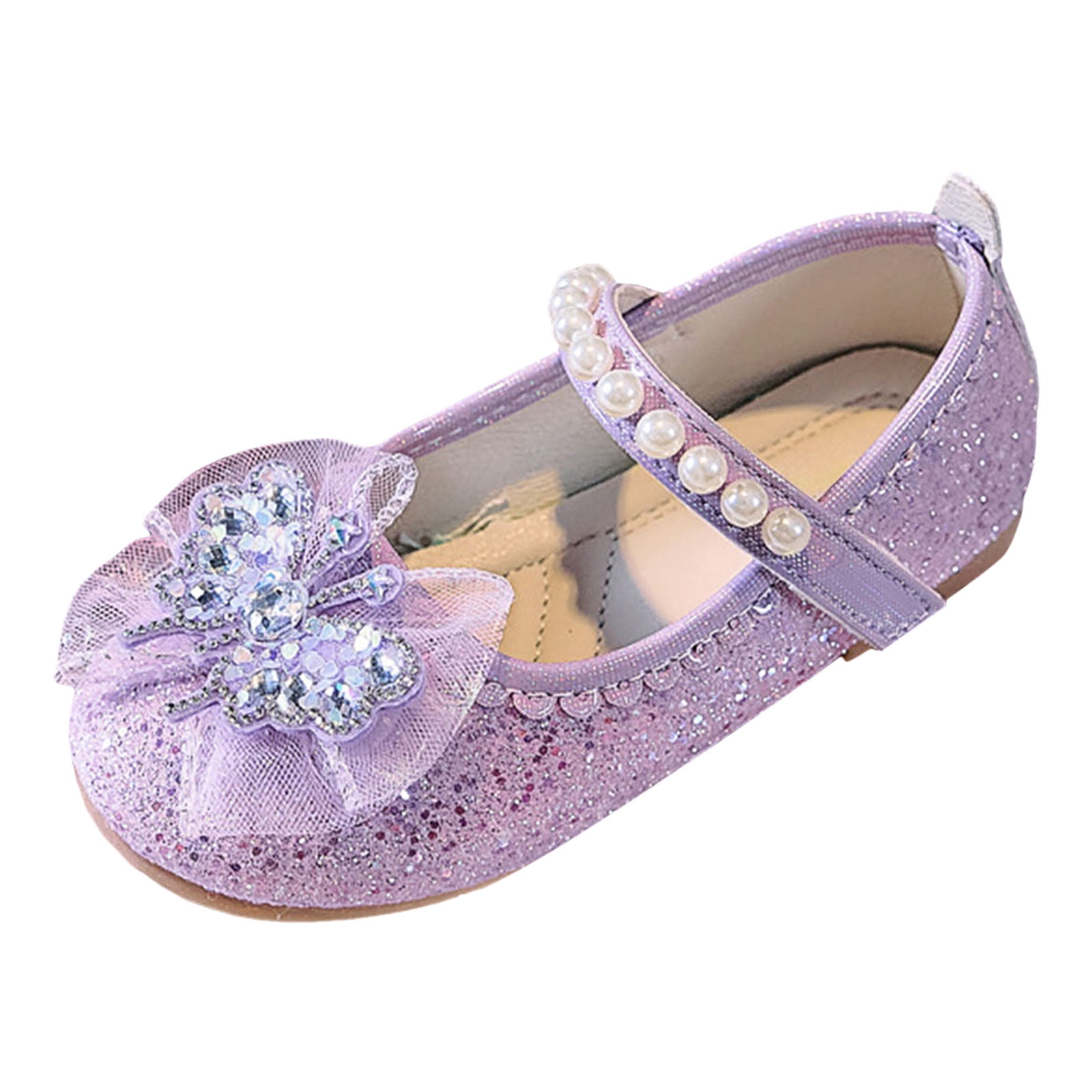 NOLDARES Toddler Girls Dress Shoes Sparkle Rhinestone Flower Girls Mary Jane Slip-On Ballet ...