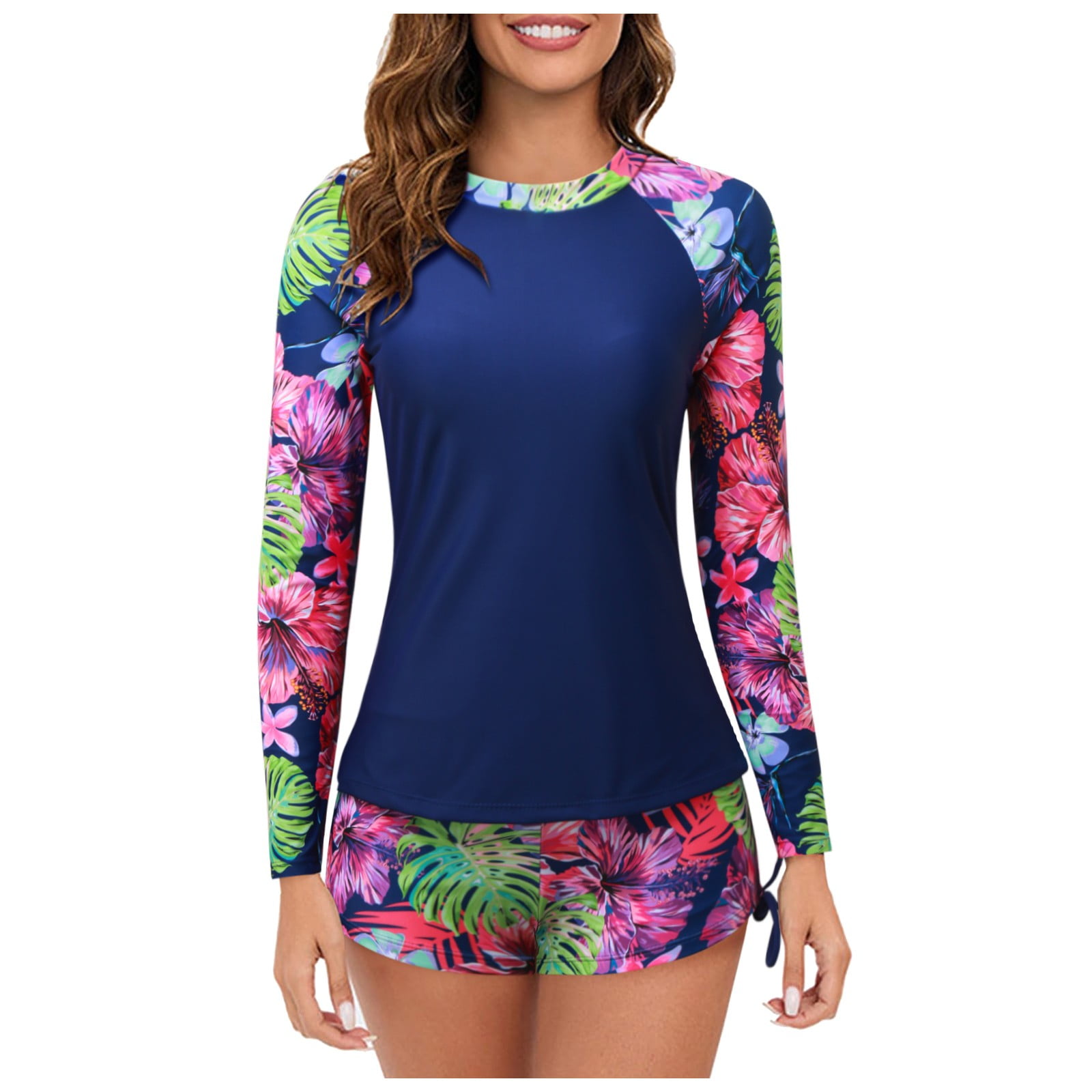 NOLDARES Women Two Piece Rash Guard Long Sleeve Swimsuits UV UPF 50 ...