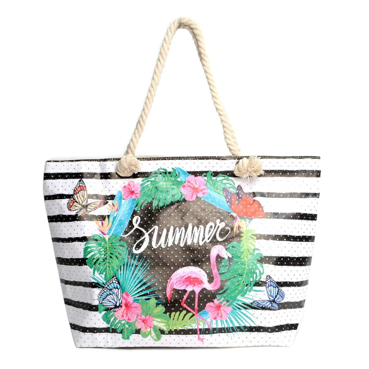 NOLLIA Women's Summer Beach Tote Bag-Striped Summer Tropical ...