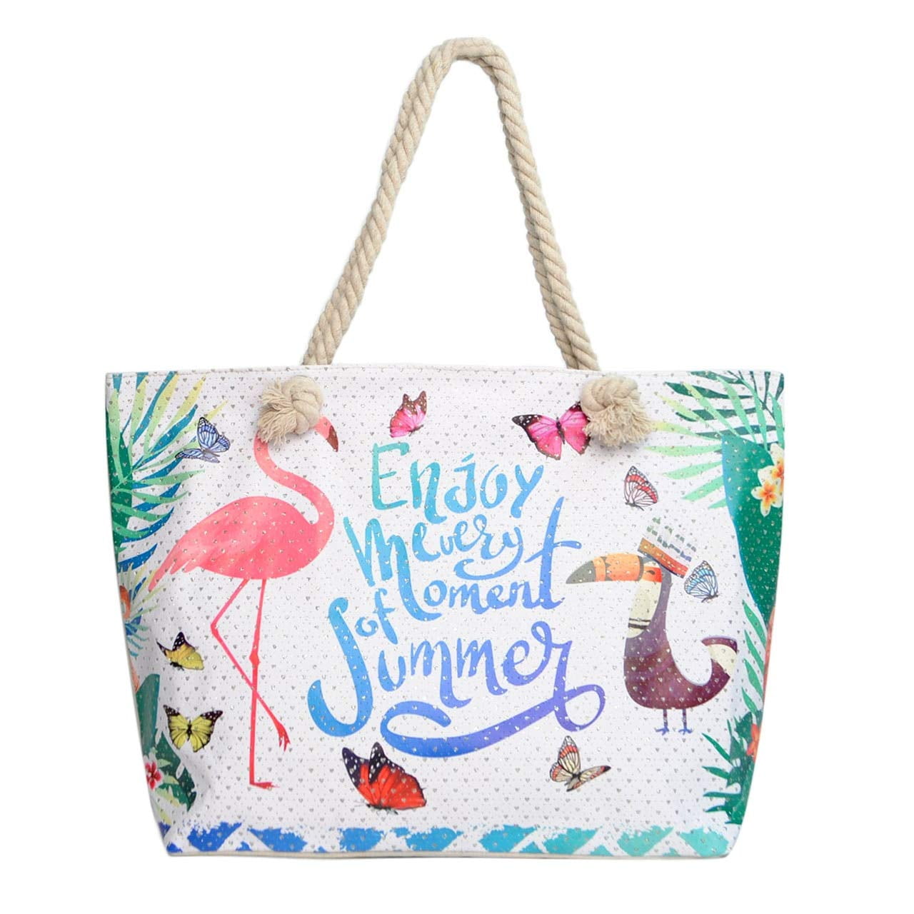 NOLLIA Women's Summer Beach Tote Bag-Summer Tropical Rhinestones ...
