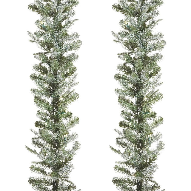 NOMA Frosted Fir 9 Foot Pre Lit Christmas Garland Holiday Decor, (2 ...