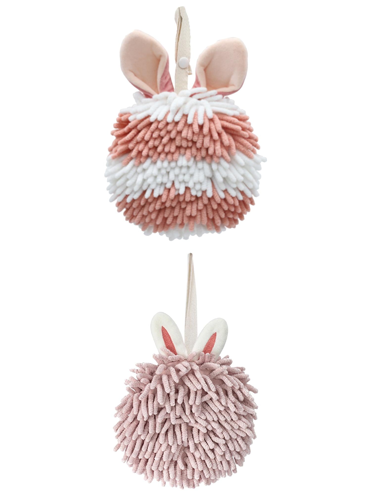 NOMADIC NOOK 2 Pack Fluffy Chenille Ball Hand Towels Rabbit Shape Cute ...