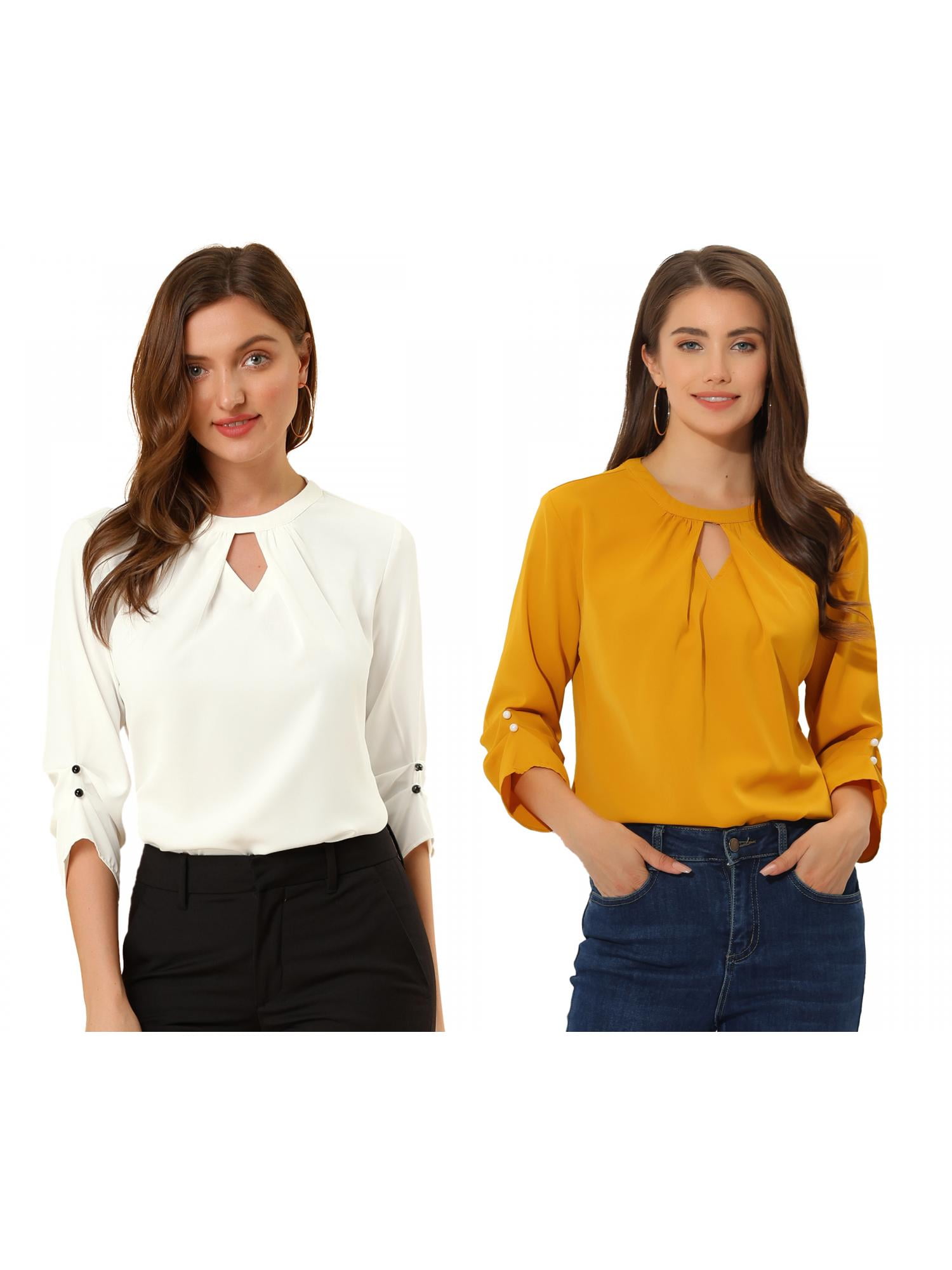 NOMADIC NOOK 2 Packs Women's Dressy Shirt Work Office Top Keyhole ...