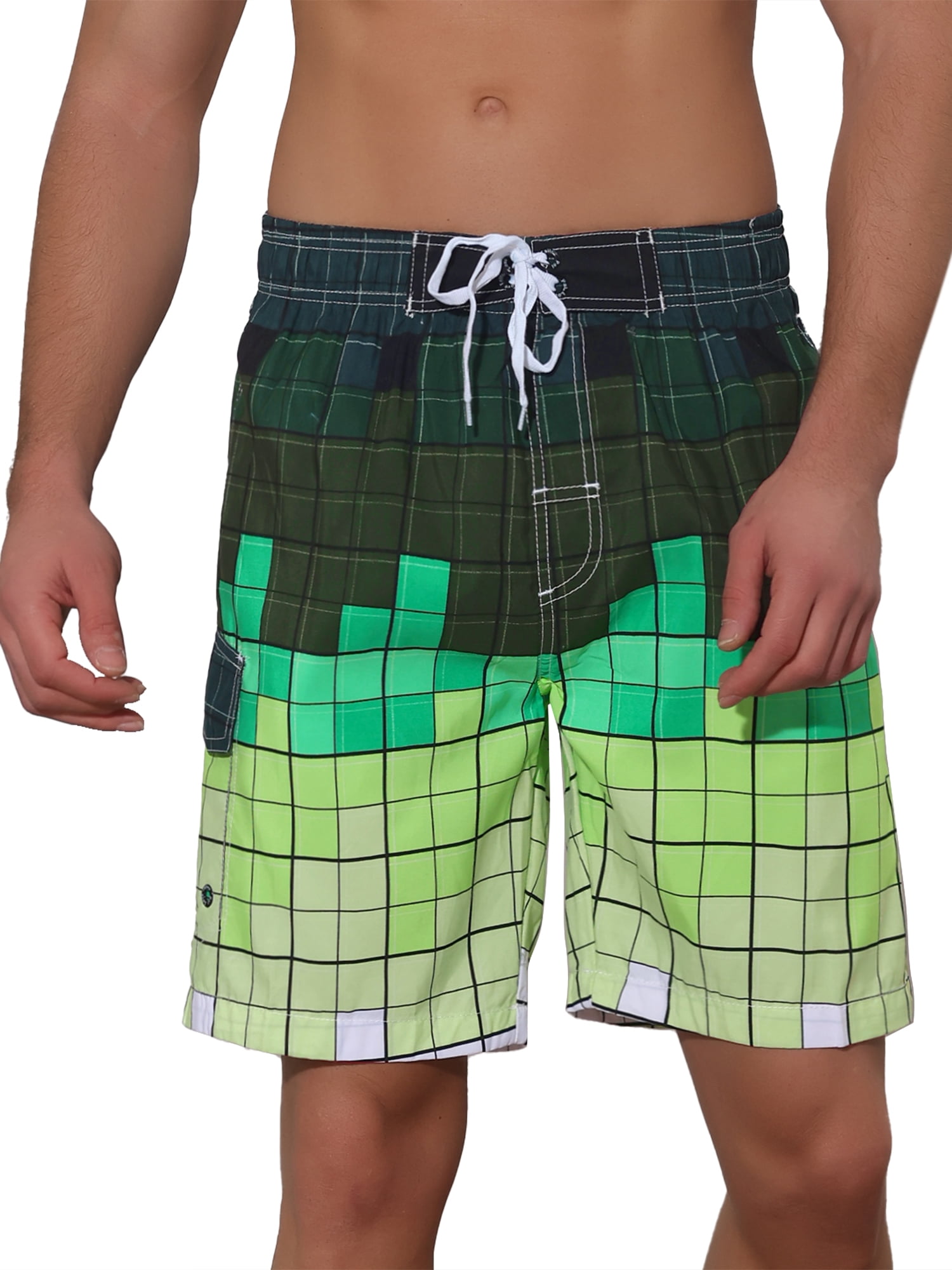 NOMADIC NOOK Men's Hawaiian Drawstring Waist Color Block Plaid Board Shorts 2 Pack - Walmart.com