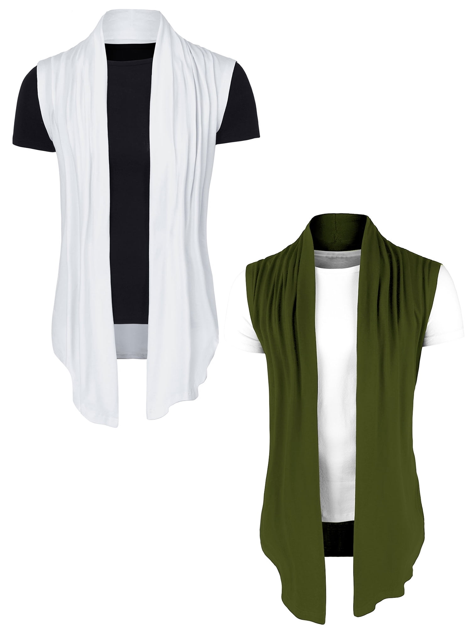 NOMADIC NOOK Men's Open Front Solid Ruffle Collar Cardigan Vest 2 Packs ...