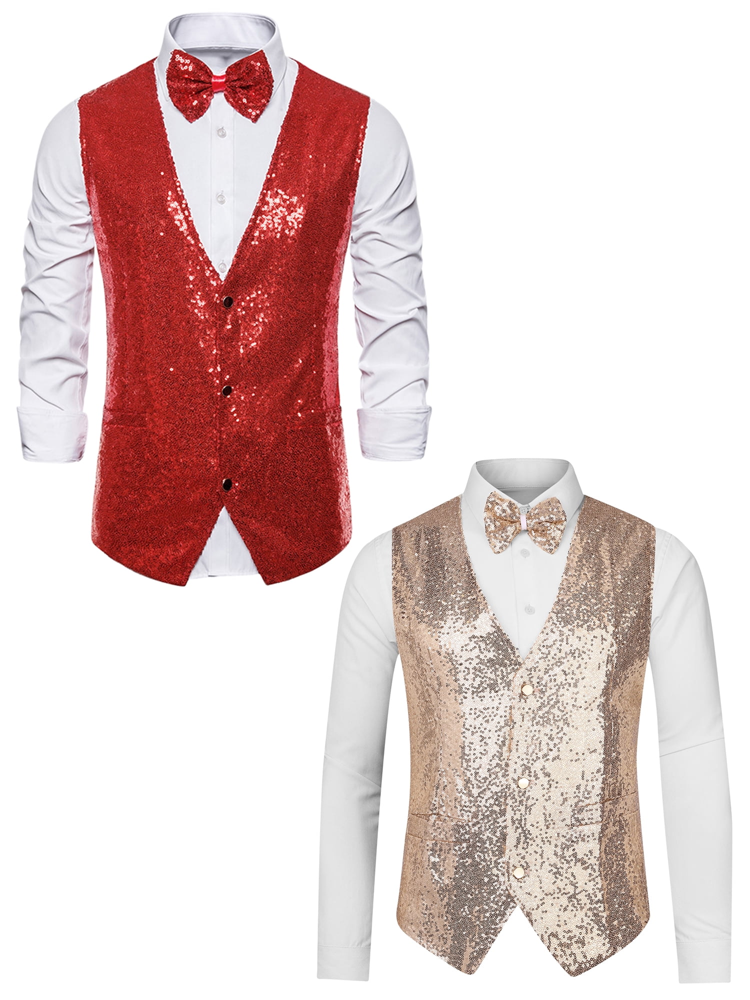 NOMADIC NOOK Men's Shiny Party Sequin Sleeveless Tuxedo Vest Set with ...