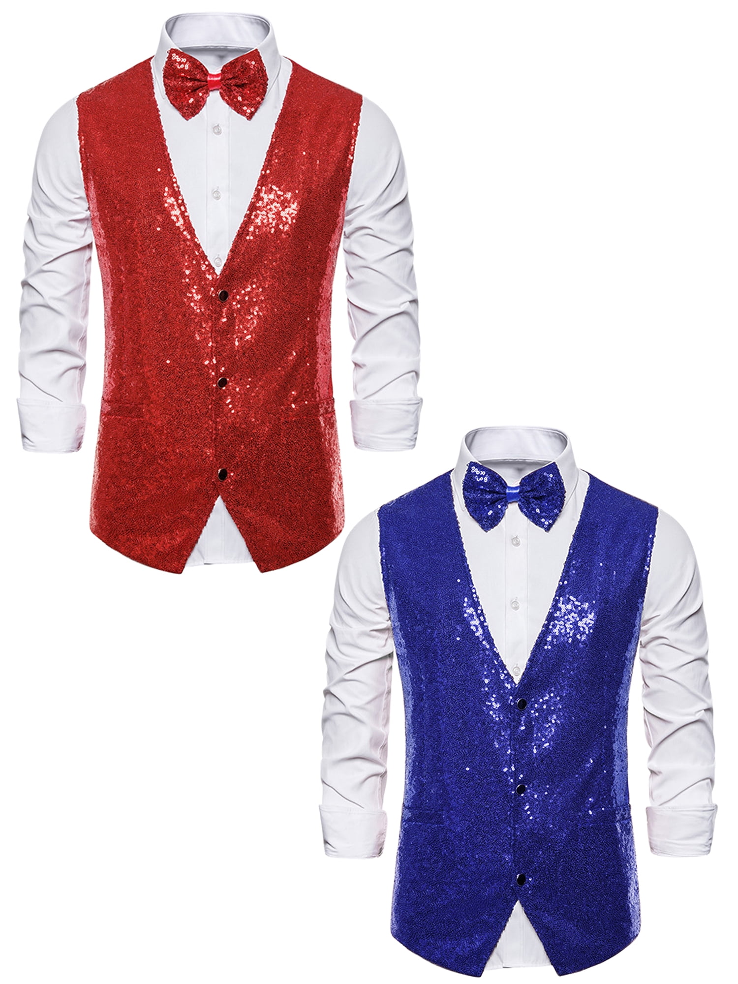 NOMADIC NOOK Men's Shiny Sequin Sleeveless Suit Vest Set with Bow Tie 2 ...