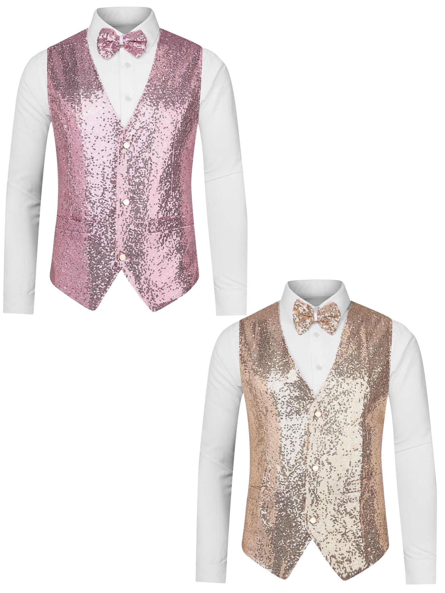 NOMADIC NOOK Men's Shiny Sequin Sleeveless Suit Vest Set with Bow Tie 2 Packs - Walmart.com