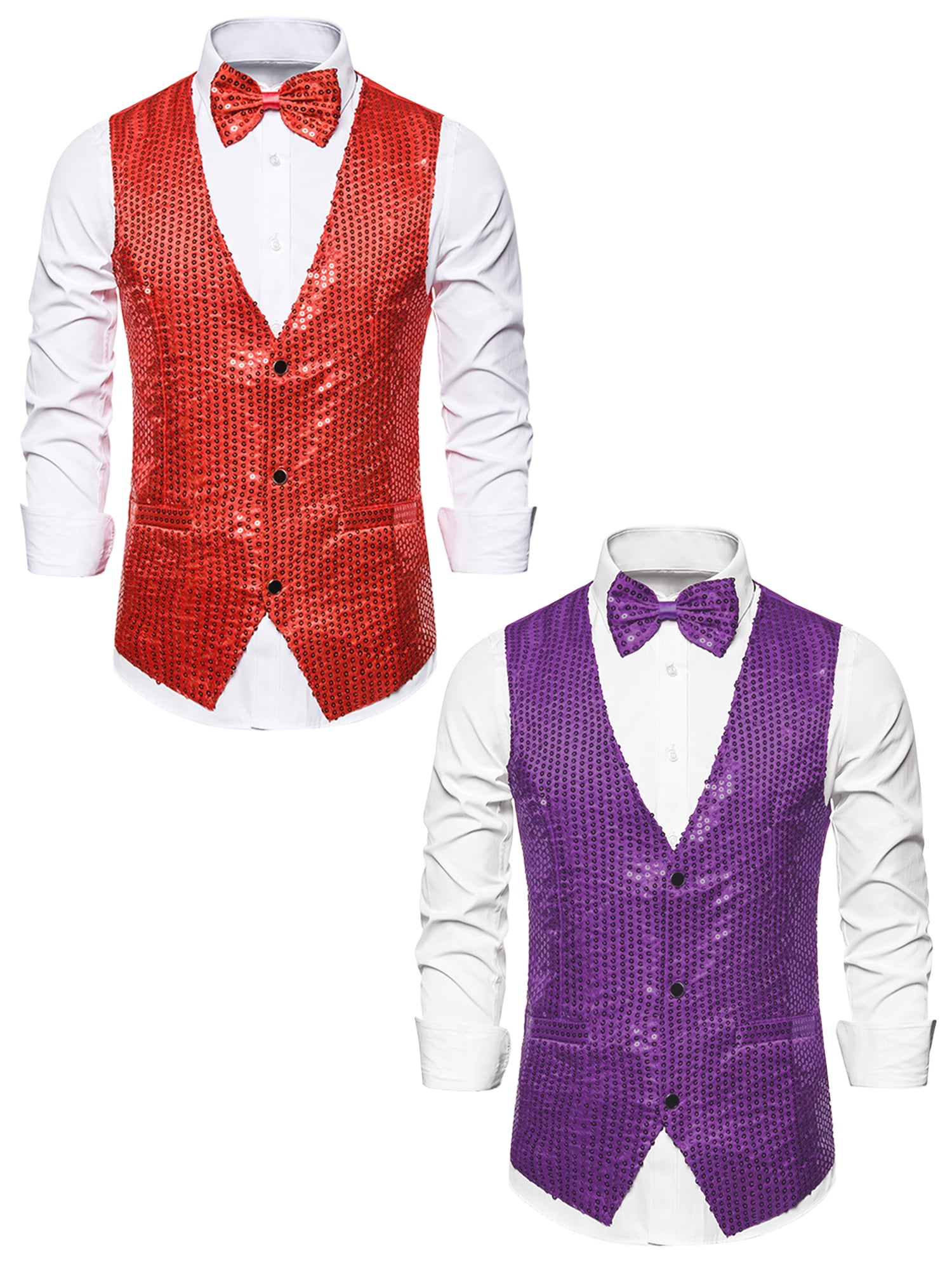 NOMADIC NOOK Men's Shiny Sleeveless Sequin Suit Vest with Bow Tie 2 Pack - Walmart.com