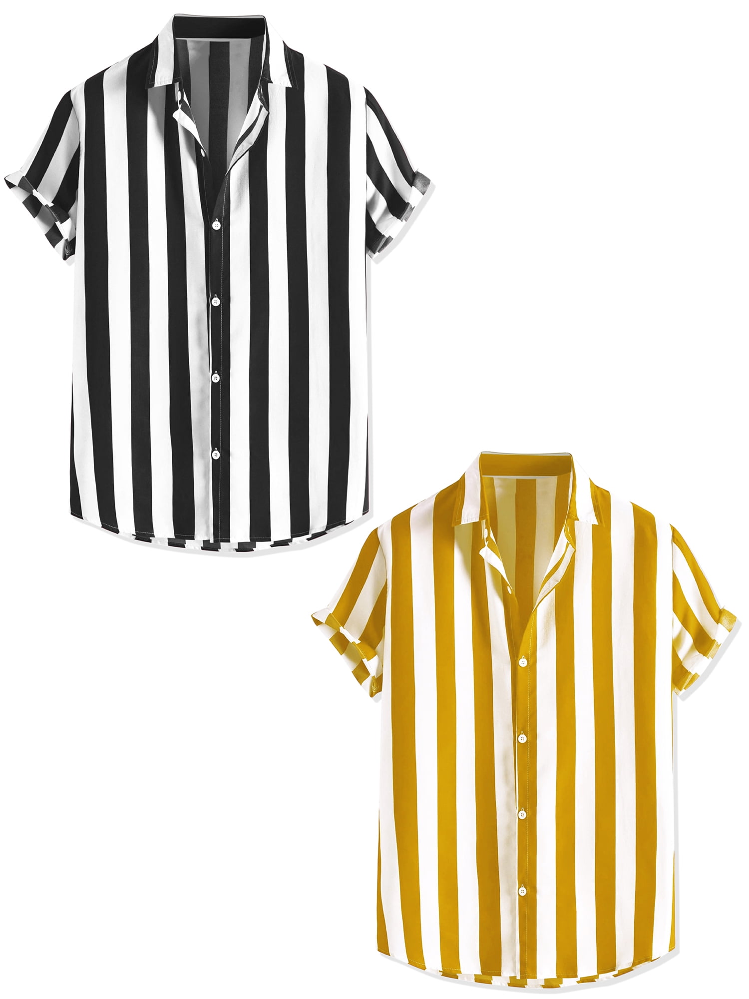 NOMADIC NOOK Men's Short Sleeves Button Down Beach Striped Shirt 2 Pack ...