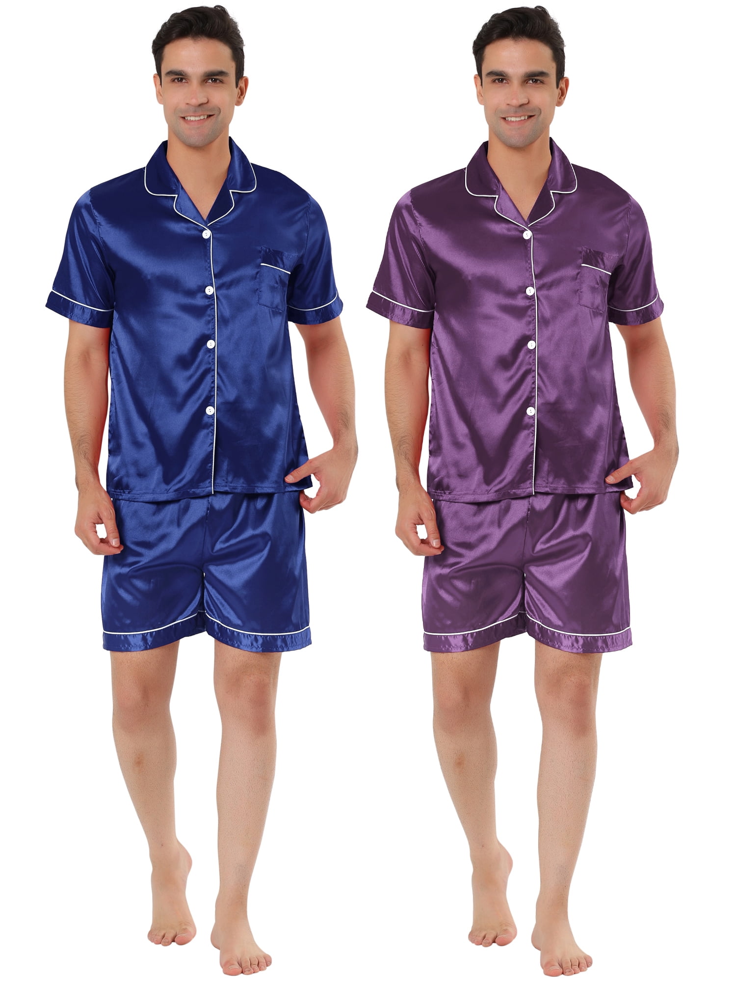 NOMADIC NOOK Men's Short Sleeves Top and Pants Summer Satin Pajama Sets ...