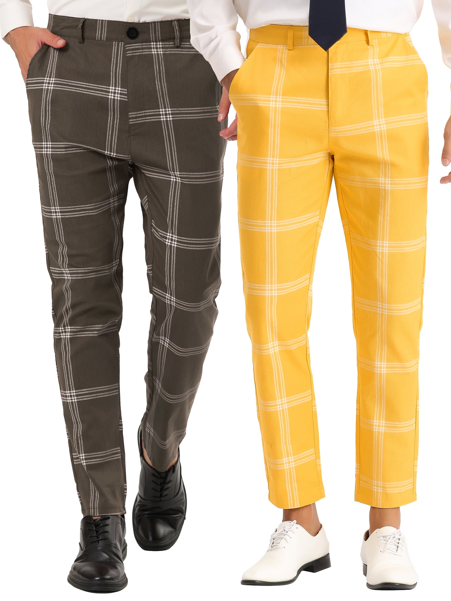 NOMADIC NOOK Men's Slim Leg Flat Front Checked Printed Dress Pants 2 Pack - Walmart.com