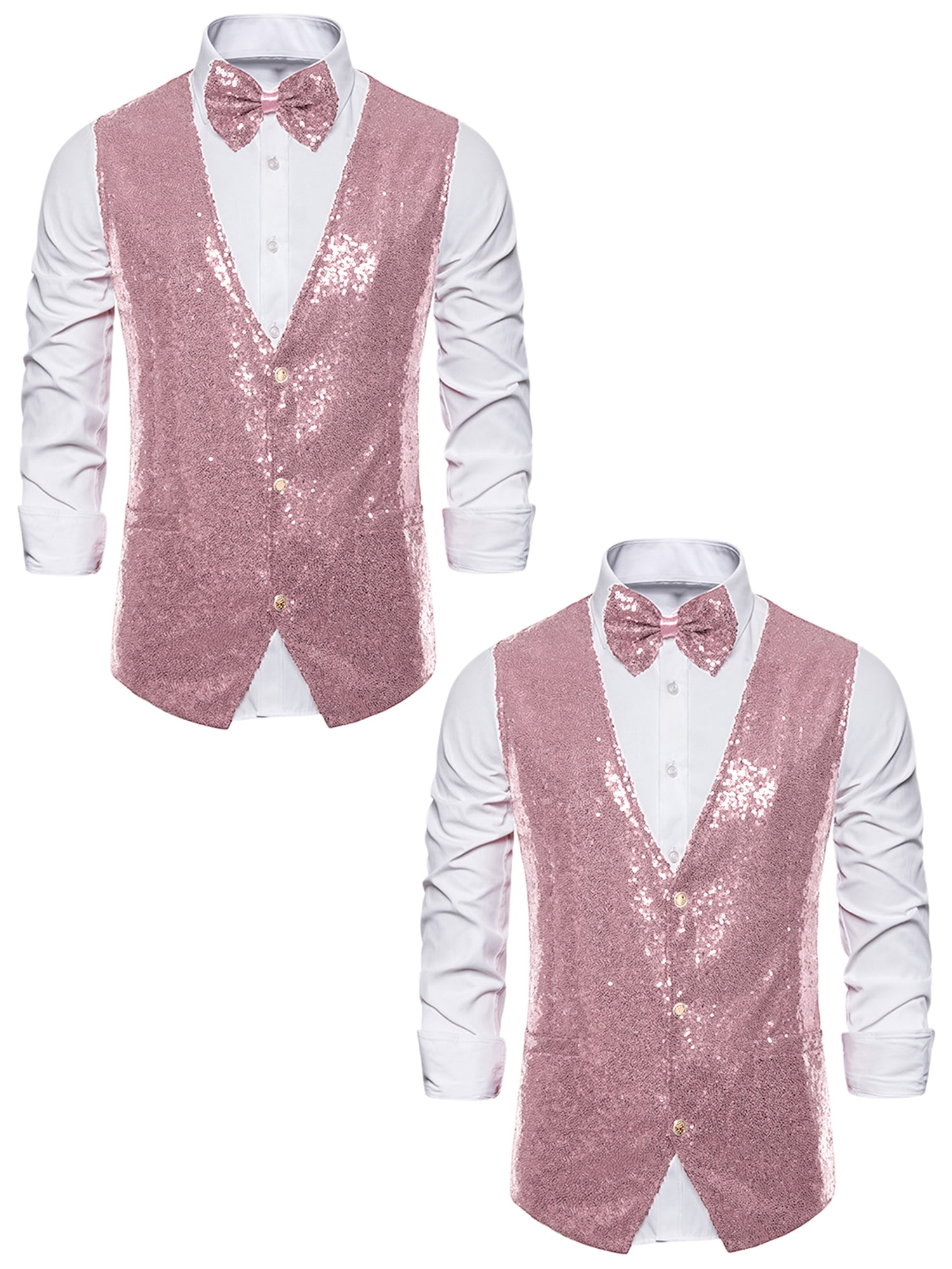 NOMADIC NOOK Men's Sparkle Sequin Suit Vest V Neck Waistcoat with Bow Tie 2 Pack - Walmart.com