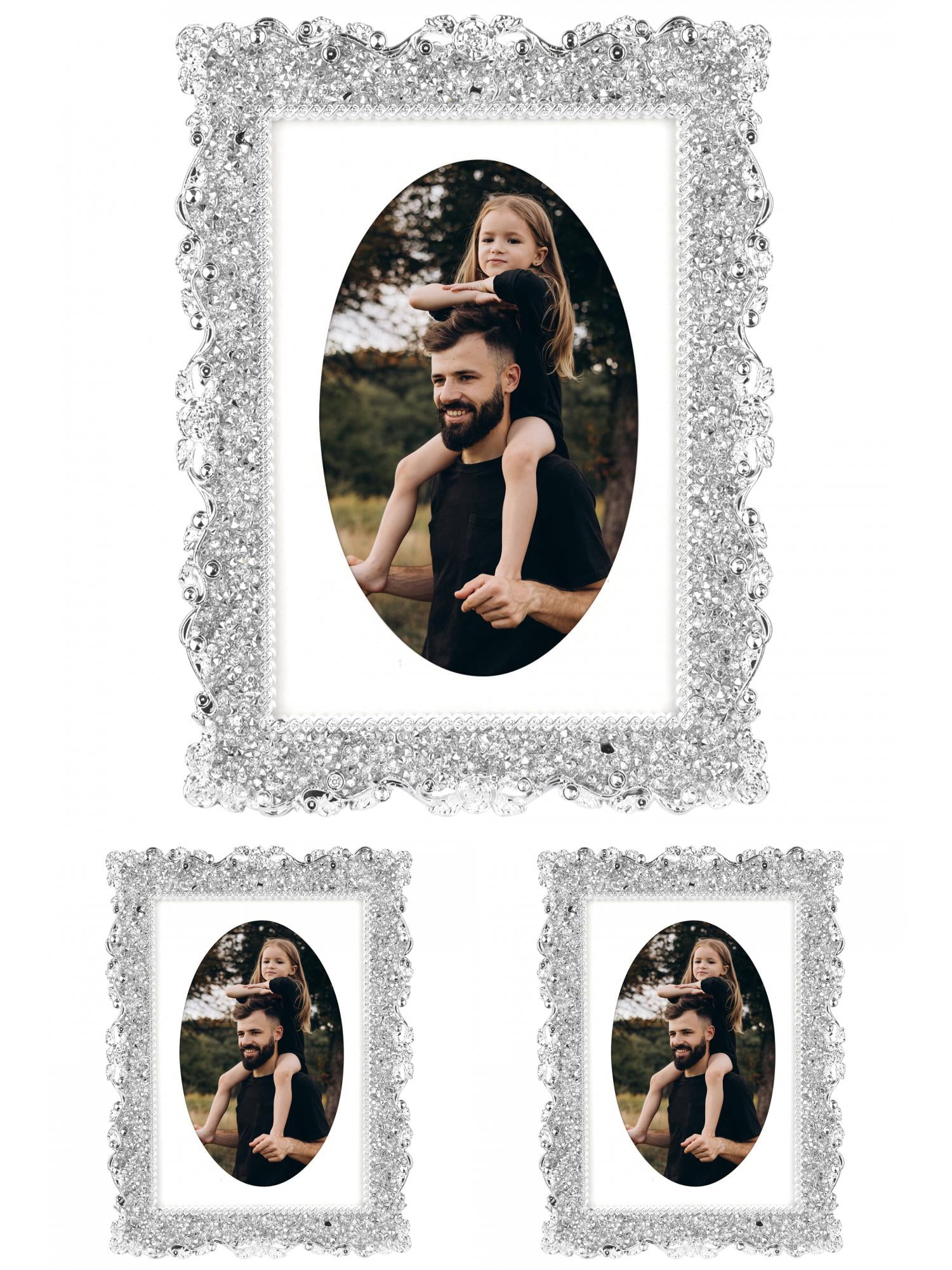 NOMADIC NOOK Modern Plated Picture Frame with Crystal for Wedding, Shiny Photo Frames with Clear ...